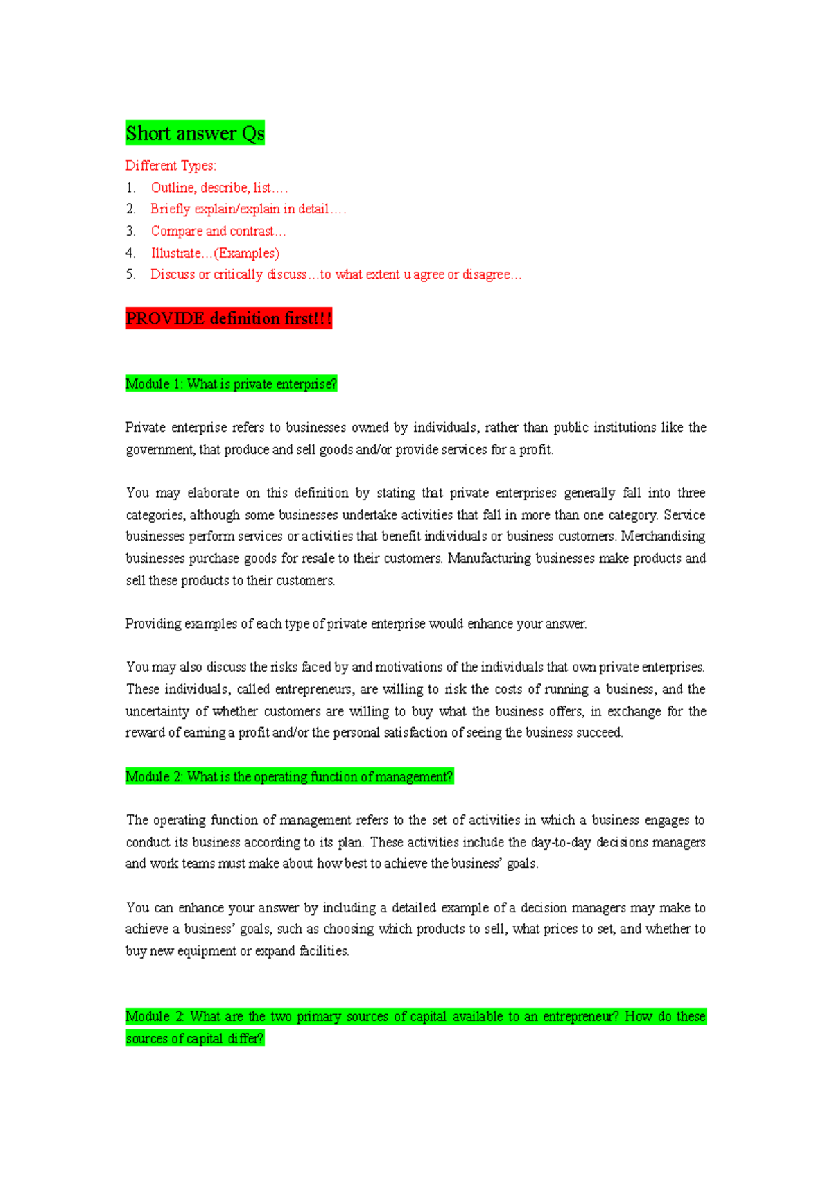 BUSS1030 SAQs - Short answer questions - Short answer Qs Different ...