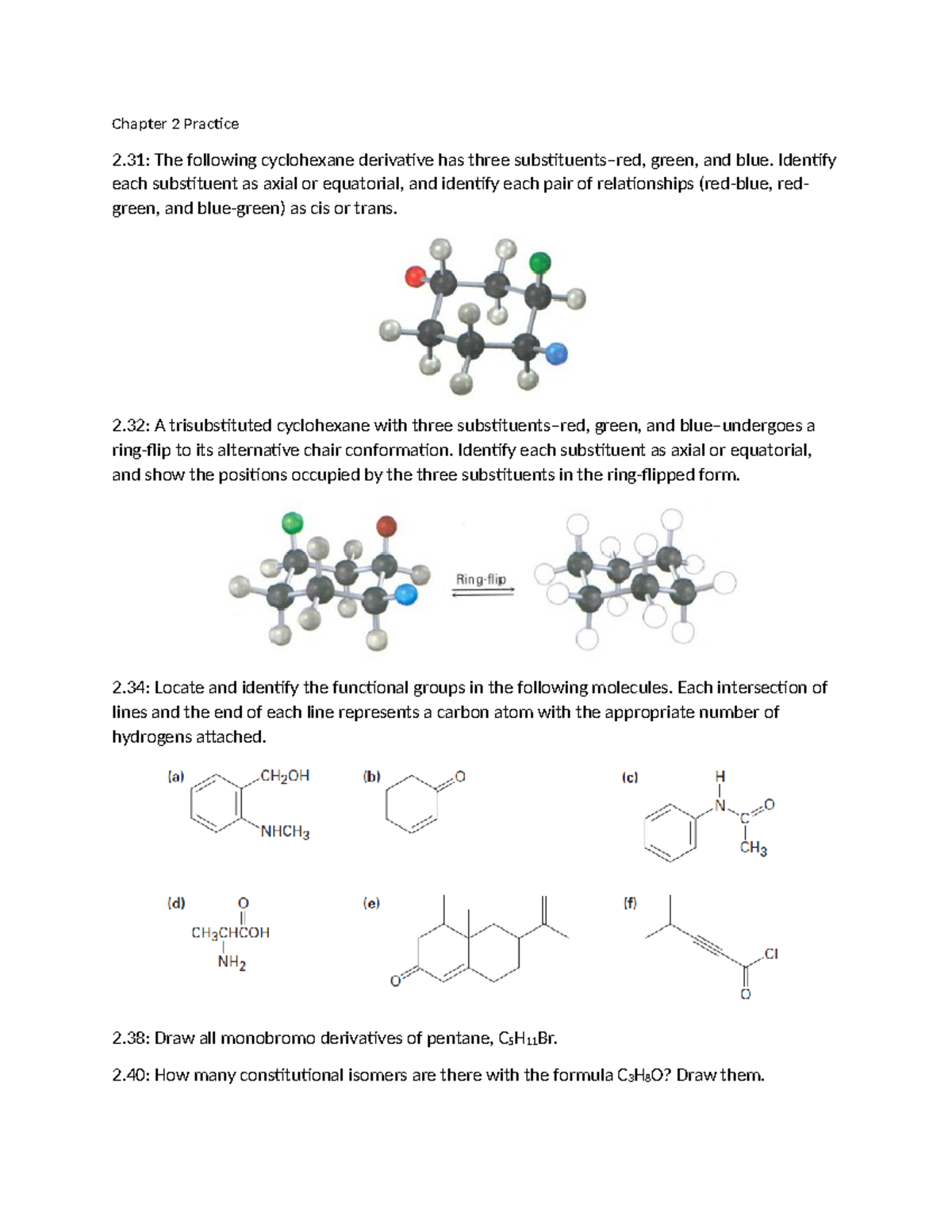 Chapter 2 Practice - Chapter 2 Practice 2: The following cyclohexane ...