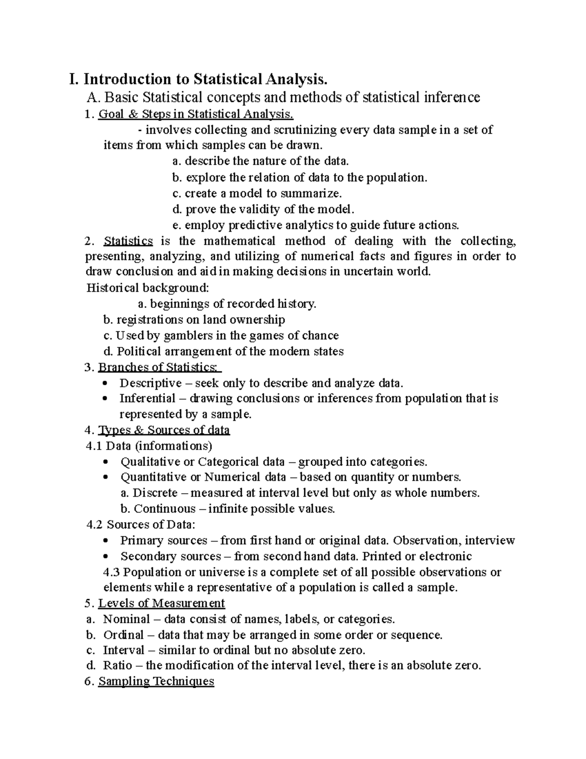 SASA-LEC - I. Introduction to Statistical Analysis. A. Basic ...
