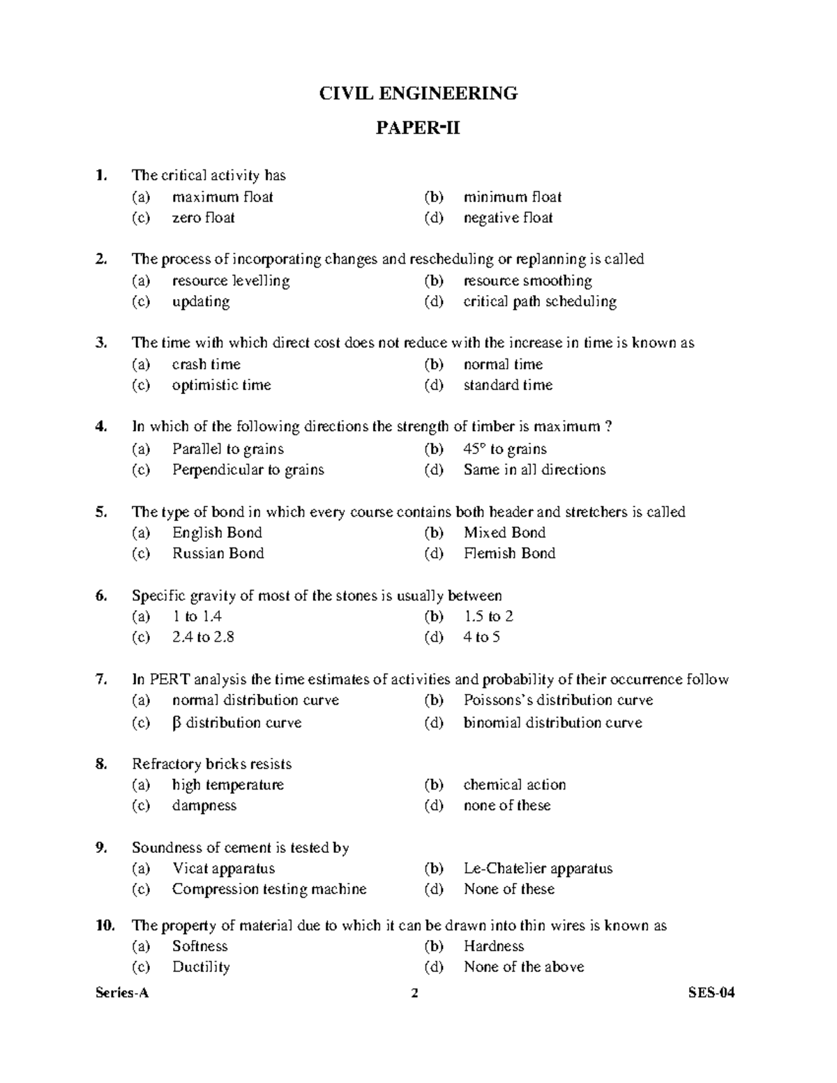 Ukpsc 2012 civil paper 2 Civil Junction - Series-A 2 SES- CIVIL ...