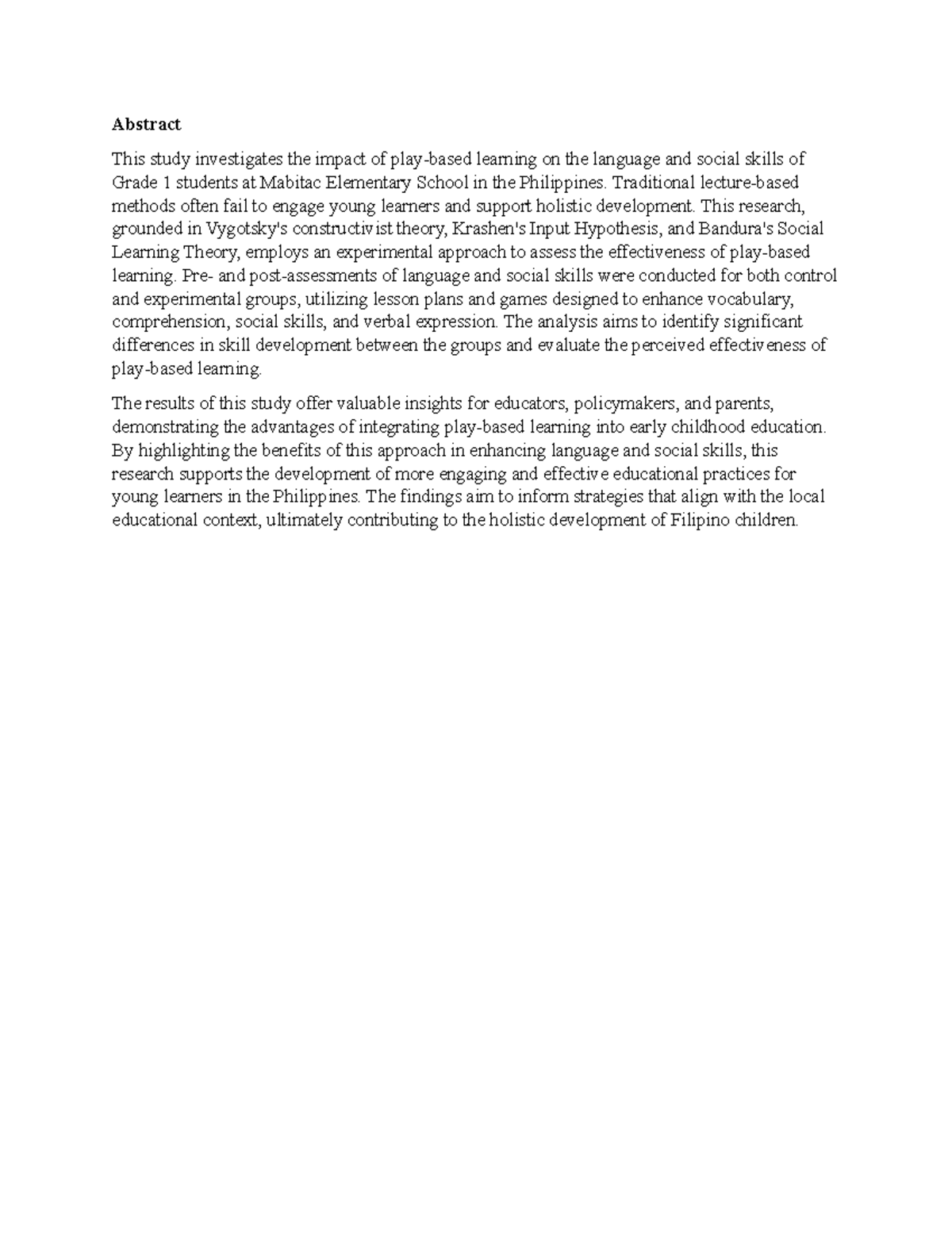 Abstract - its good - Abstract This study investigates the impact of ...