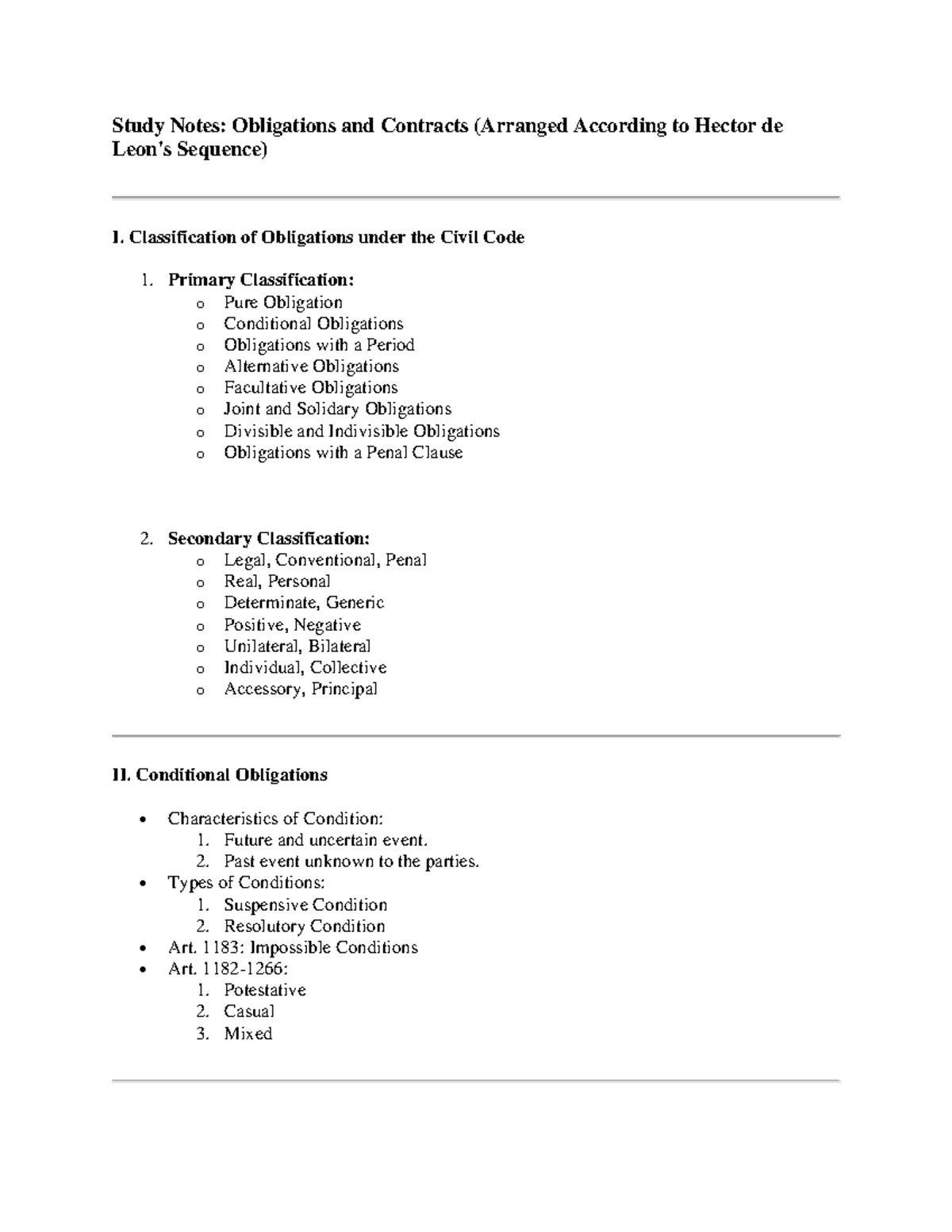 Study Notes - Oblicon - Study Notes: Obligations and Contracts ...