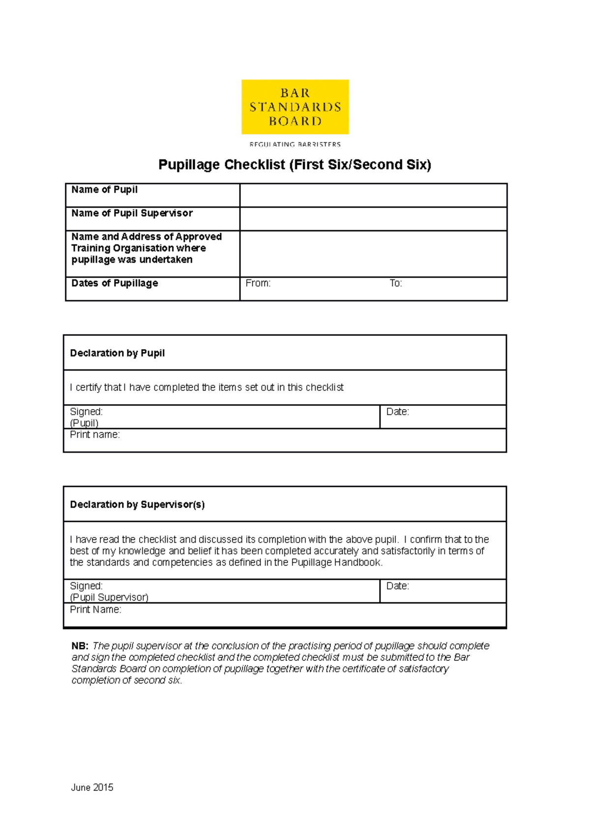 Pupillage checklist jun 2015 - Pupillage Checklist (First Six/Second ...