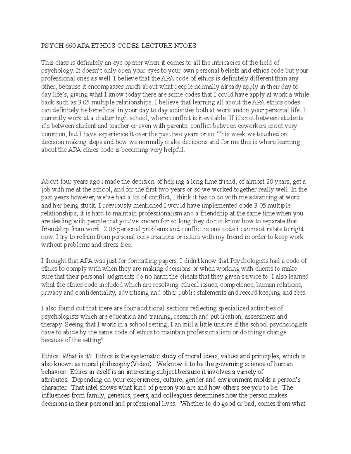 PSYCH 660 APA Ethics Codes Lecture Ntoes - PSYCH 660 APA ETHICS CODES ...