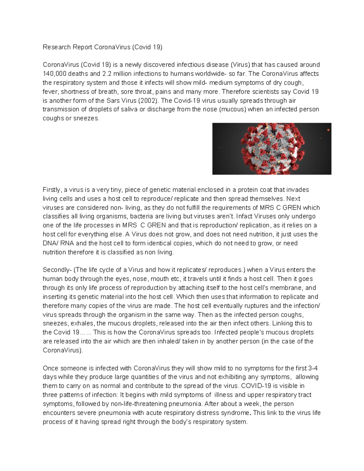 90950 Science Biology Internal 2020 - Research Report CoronaVirus ...