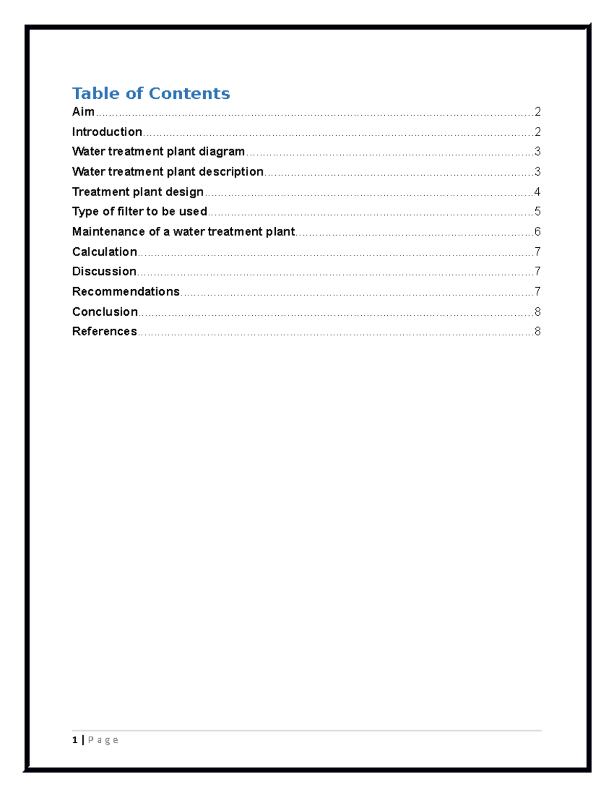 water purification - Table of Contents Aim - Studocu