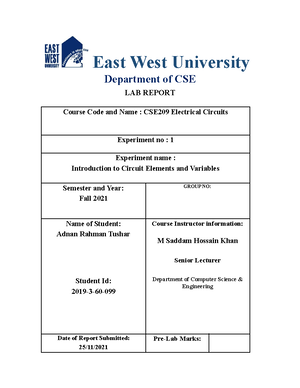 Cse Labreport-3 - transistor - East West University Department of CSE LAB REPORT Course Name ...