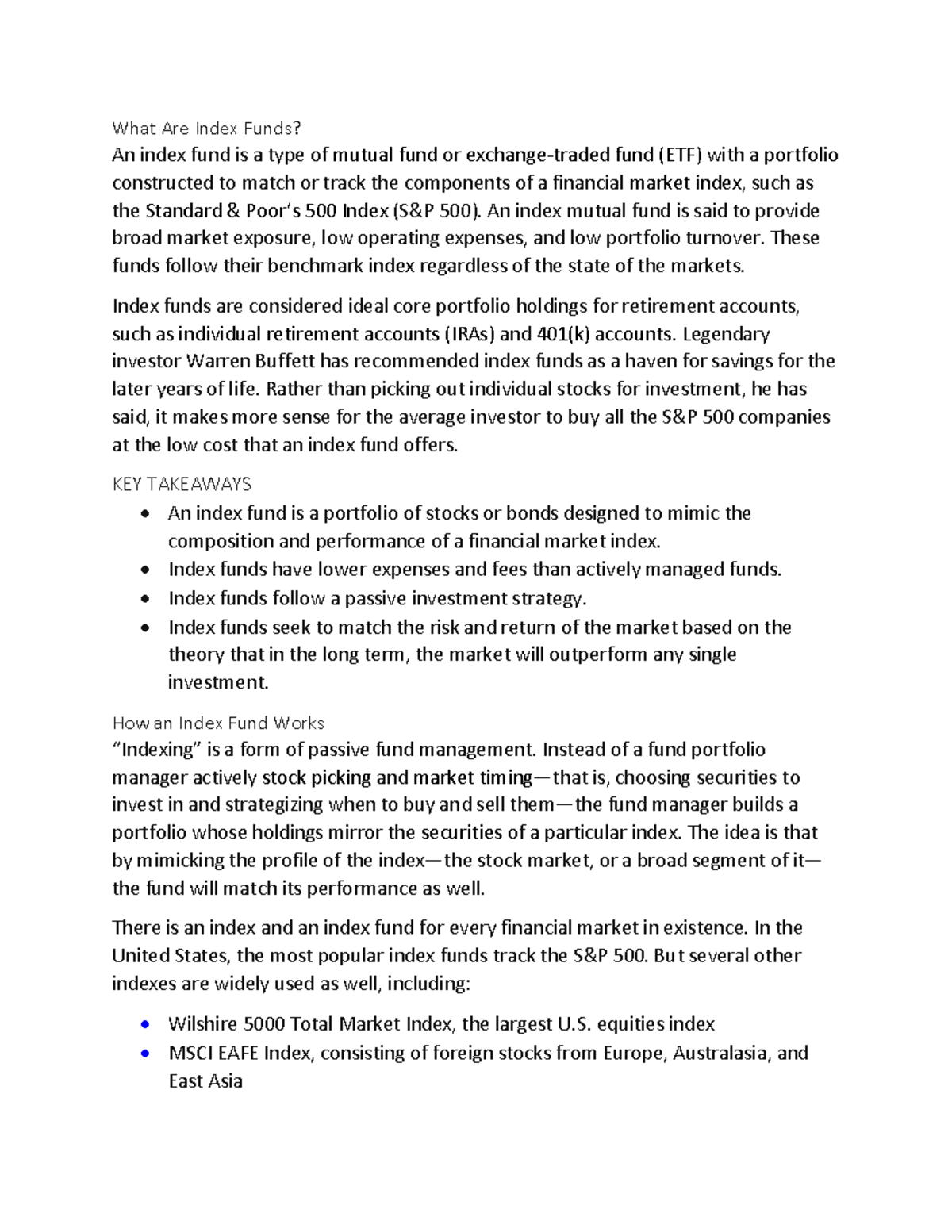 Index Funds - Lecture Notes - What Are Index Funds? An index fund is a ...