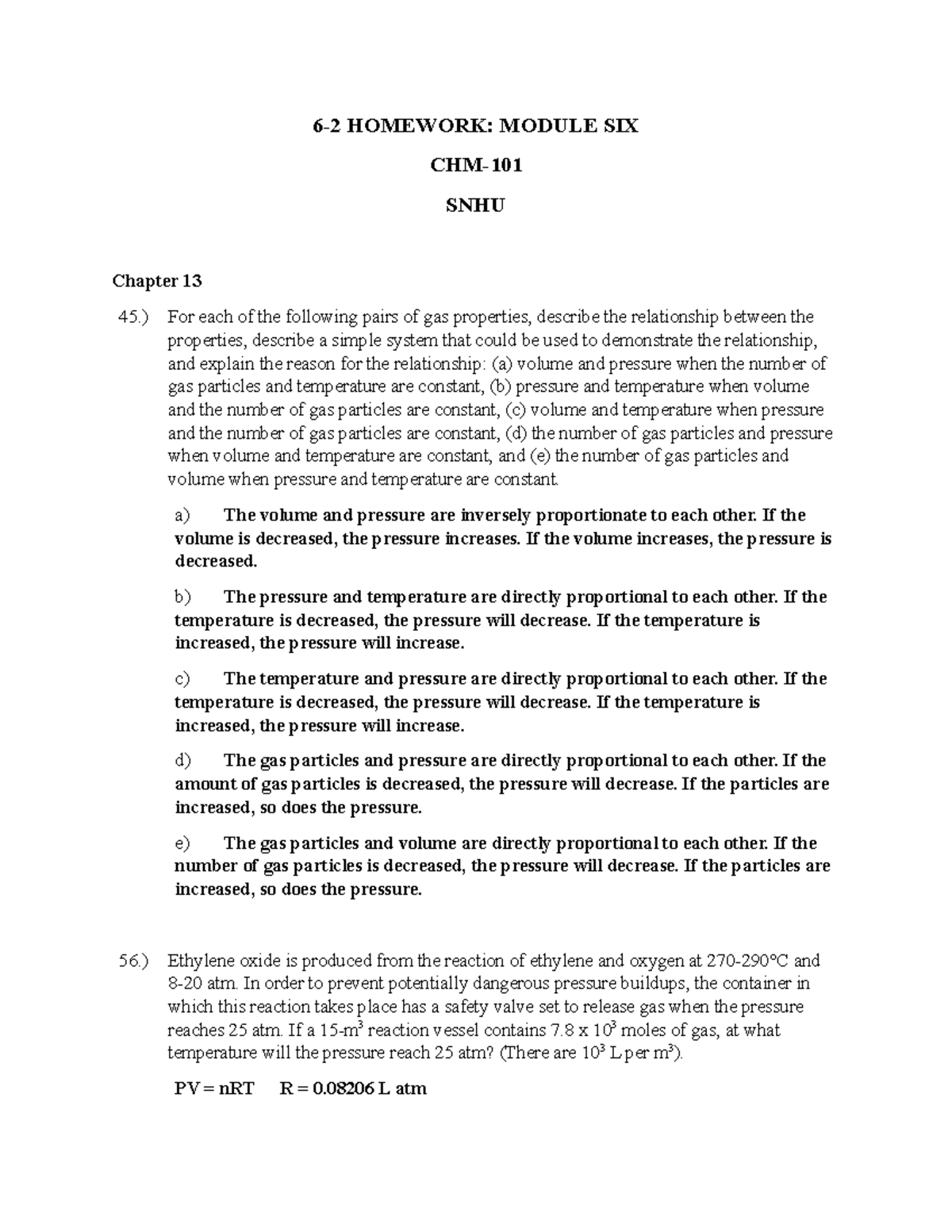 6-2 Homework - 6-2 HOMEWORK: MODULE SIX CHM- SNHU Chapter 13 45.) For ...