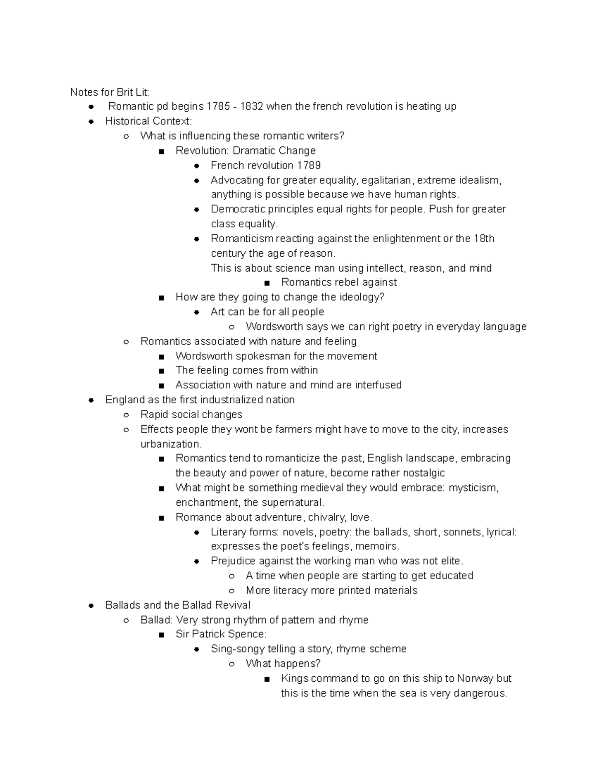 Brit Lit2 Notes - Notes for Brit Lit: Romantic pd begins 1785 - 1832 ...
