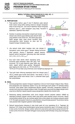 Tutorial bab1 2020 T-1 B Kinematics-FIDAS-English - 1 Soal Modul Tutorial 1 Fisika Dasar IB 2020 ...