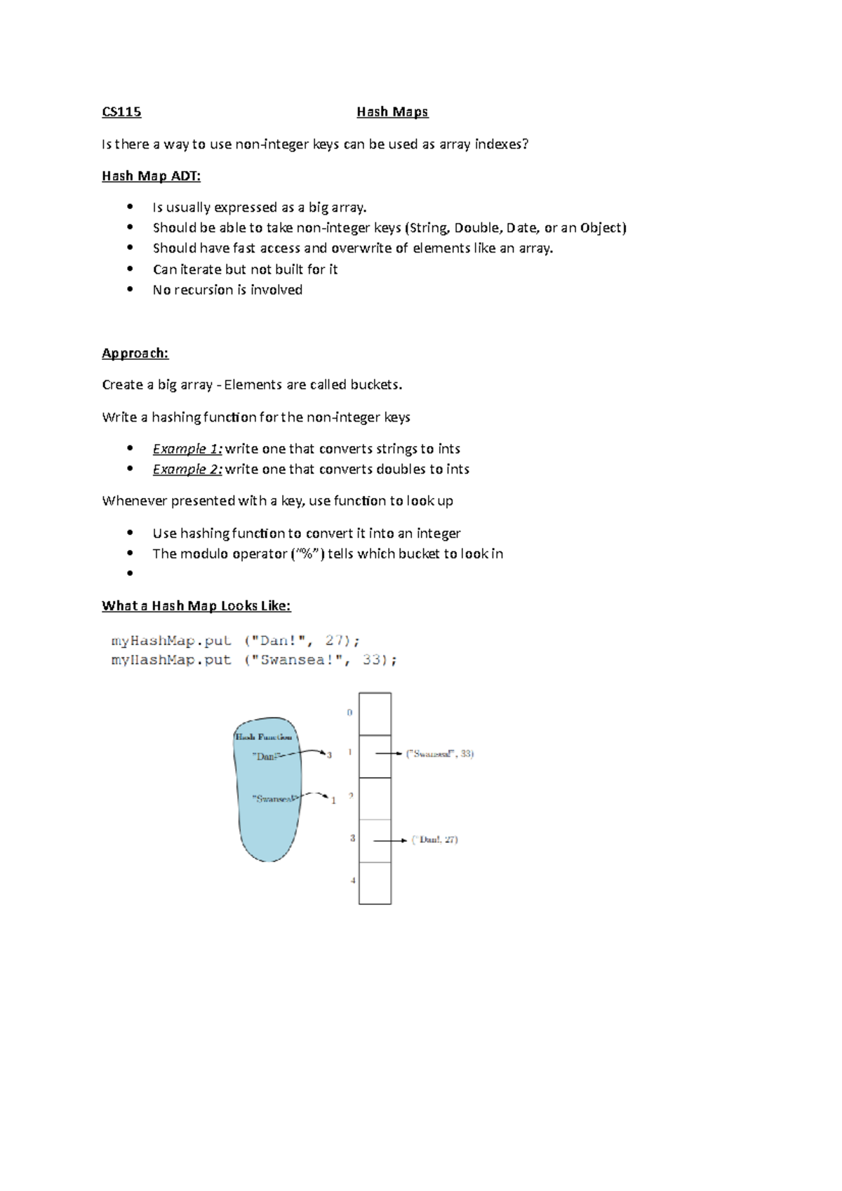 Cs115 Topic 12 Hash Maps Cs115 Hash Maps Is There A Way To Use Non Integer Keys Can Be Used