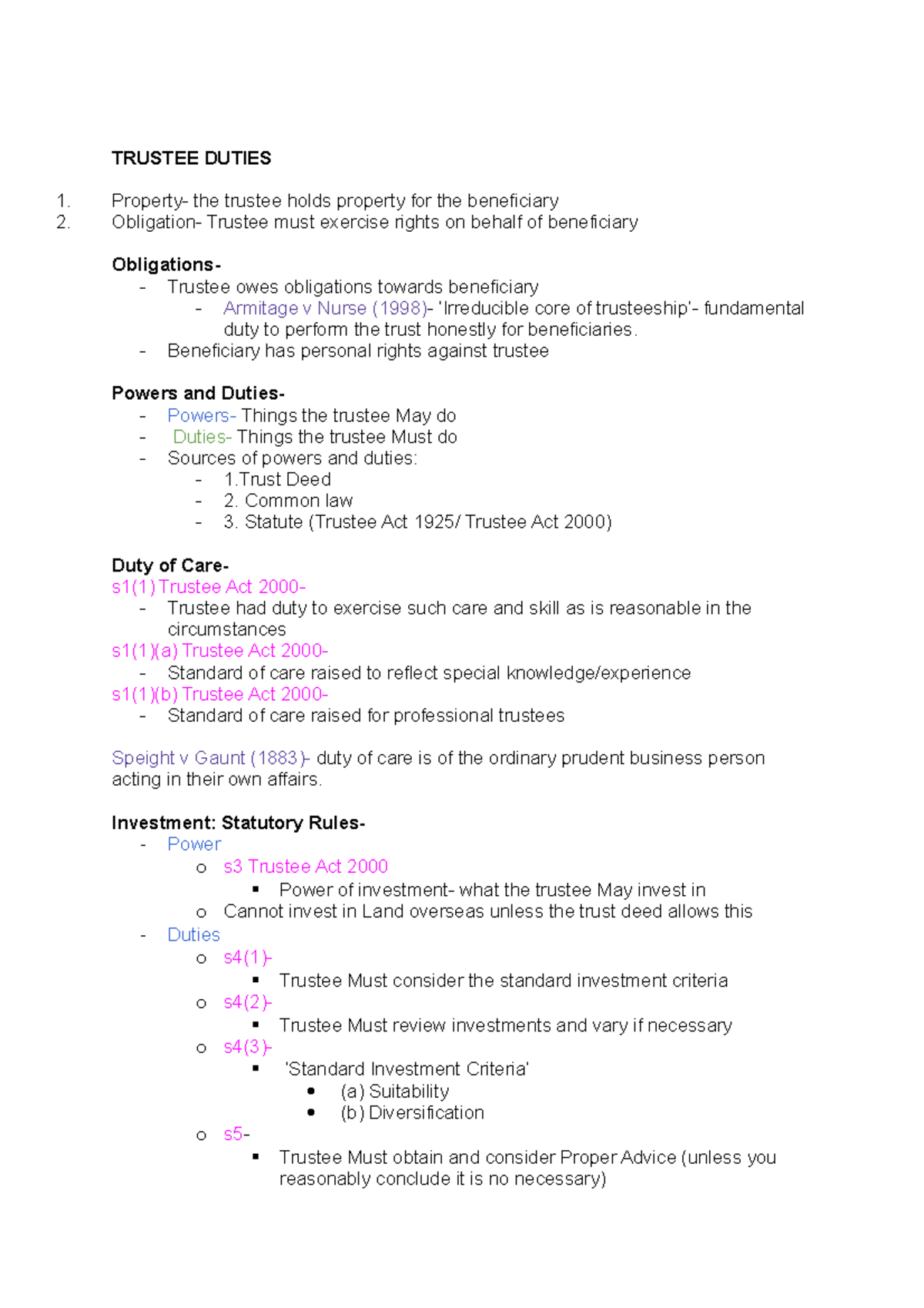 Detailed notes on the Trustee Duties - TRUSTEE DUTIES Property- the ...