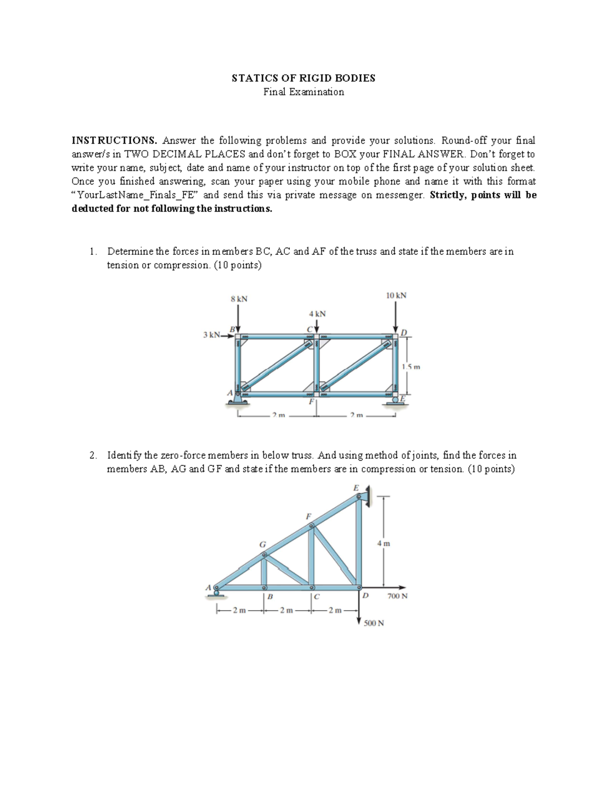 SRB Final Exam - .none - STATICS OF RIGID BODIES Final Examination ...