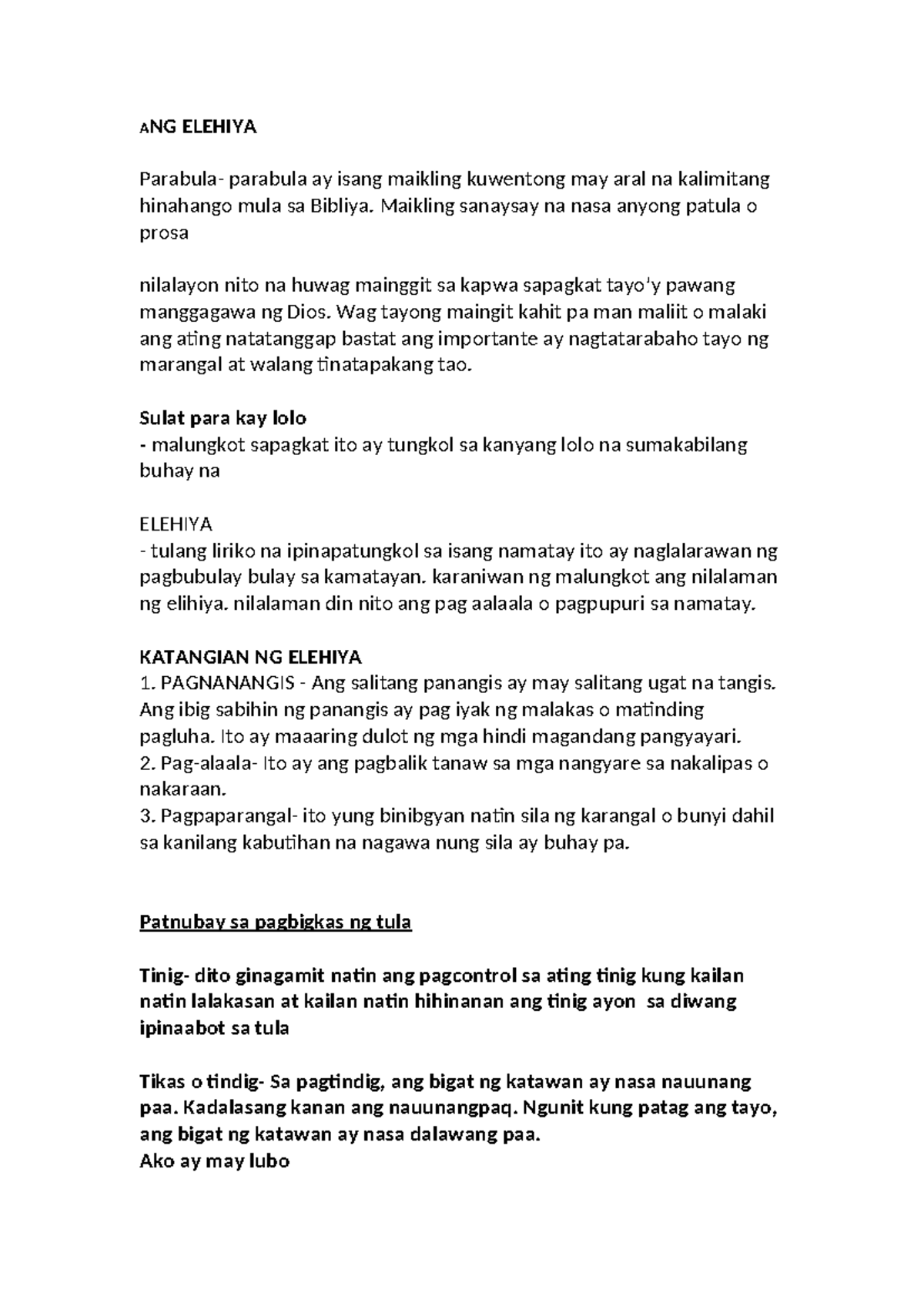 ANG Elehiya guide for teaching - ANG ELEHIYA Parabula- parabula ay ...