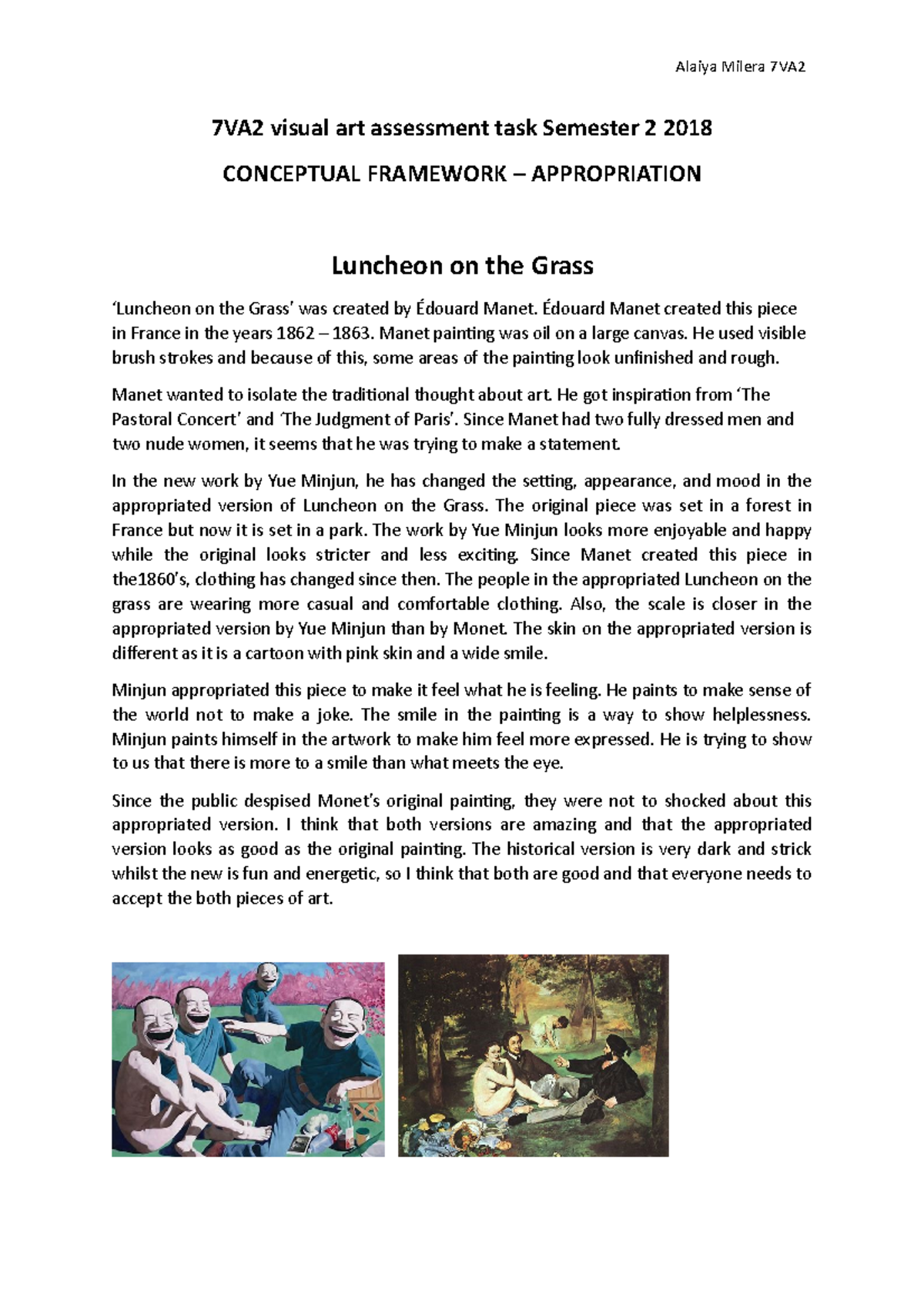 7VA2 visual art assessment task Semester 2 2018 - Histoire de l'art ...