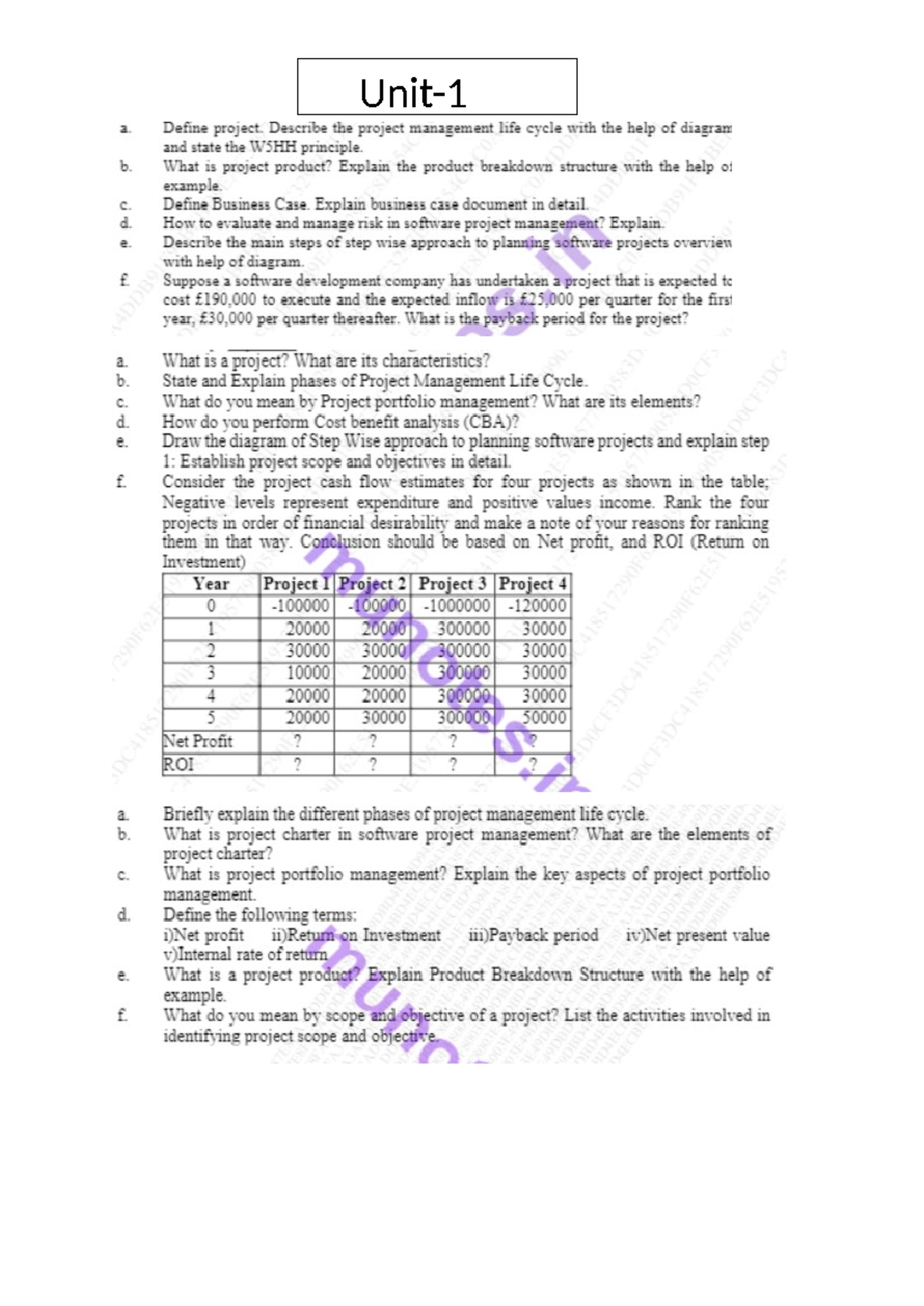 spm imp questions - a. Define project. Describe the project management ...