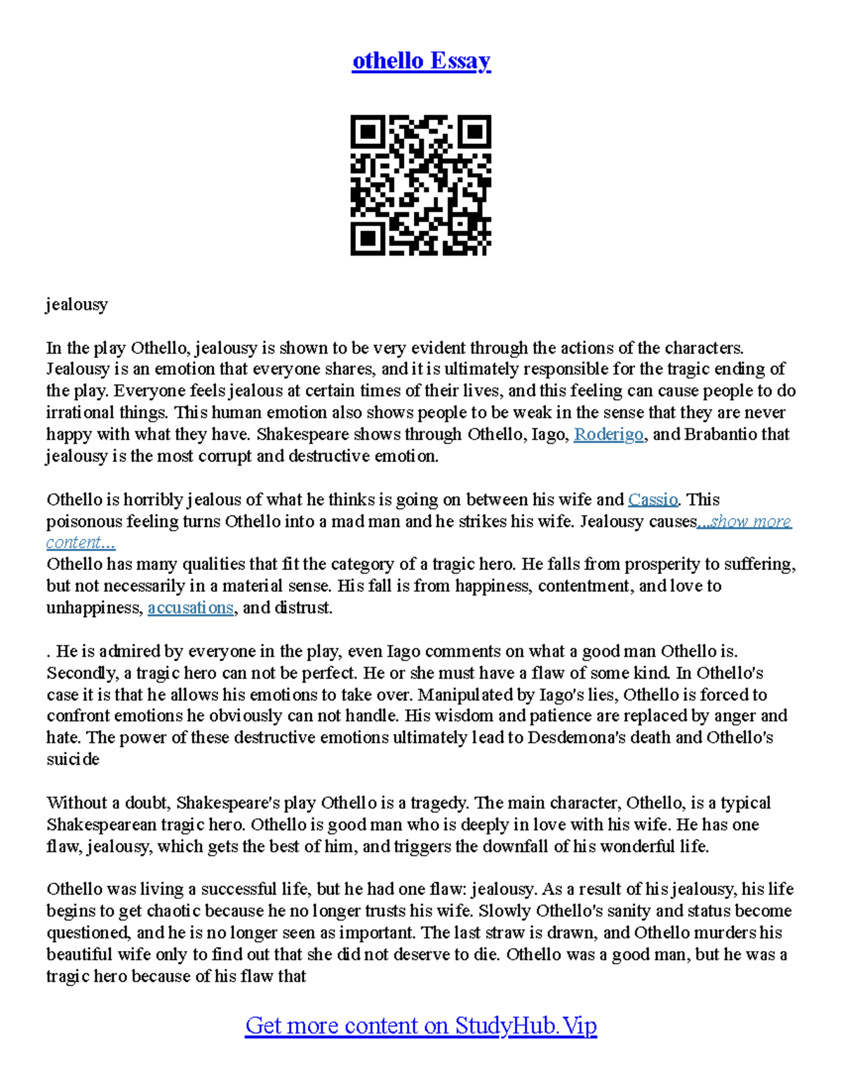 Othello Essay Othello Essay - othello Essay jealousy In the play ...