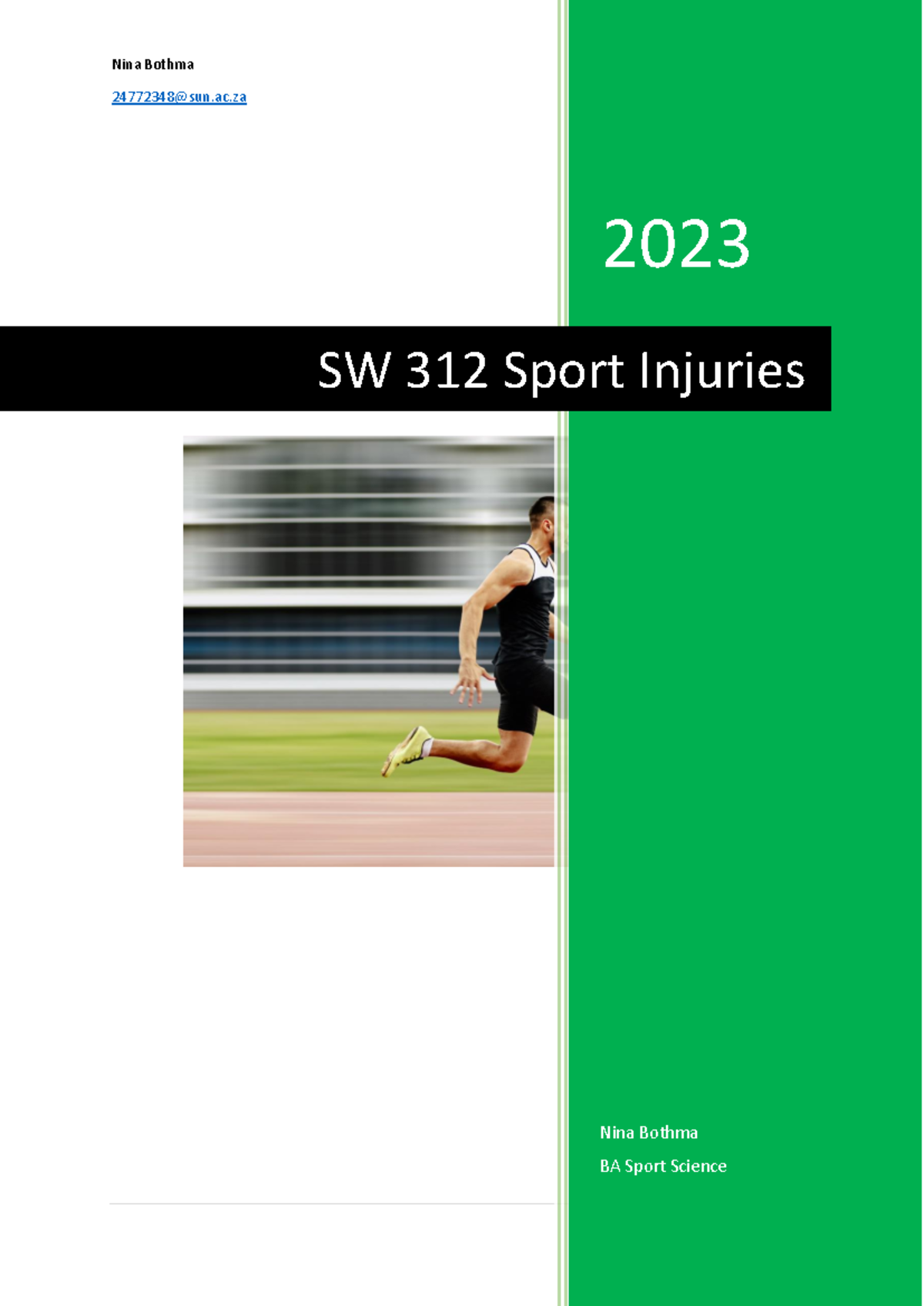 SW 312 Sport Injuries Ch1-20 - ####### 24772348@sun.ac 2023 Nina Bothma ...