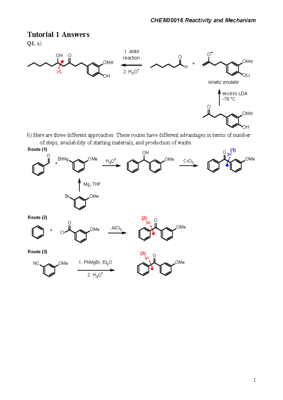 Tutorial 1 answers-2 - Tute 1 answers - Tutorial 1 Answers Q1. a) OH O ...