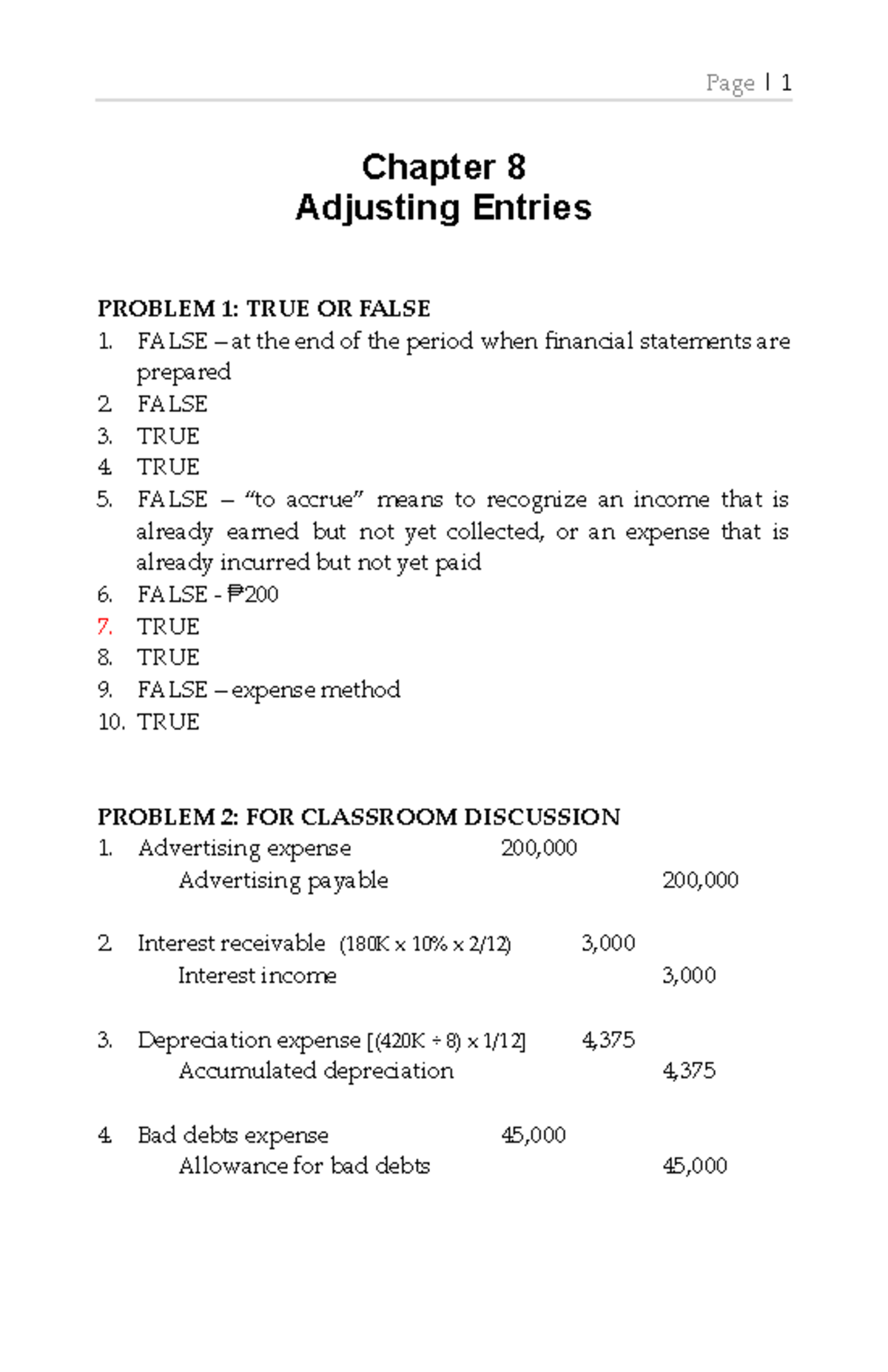 Chapter 8 - Adjusting Entries - Chapter 8 Adjusting Entries PROBLEM 1 ...