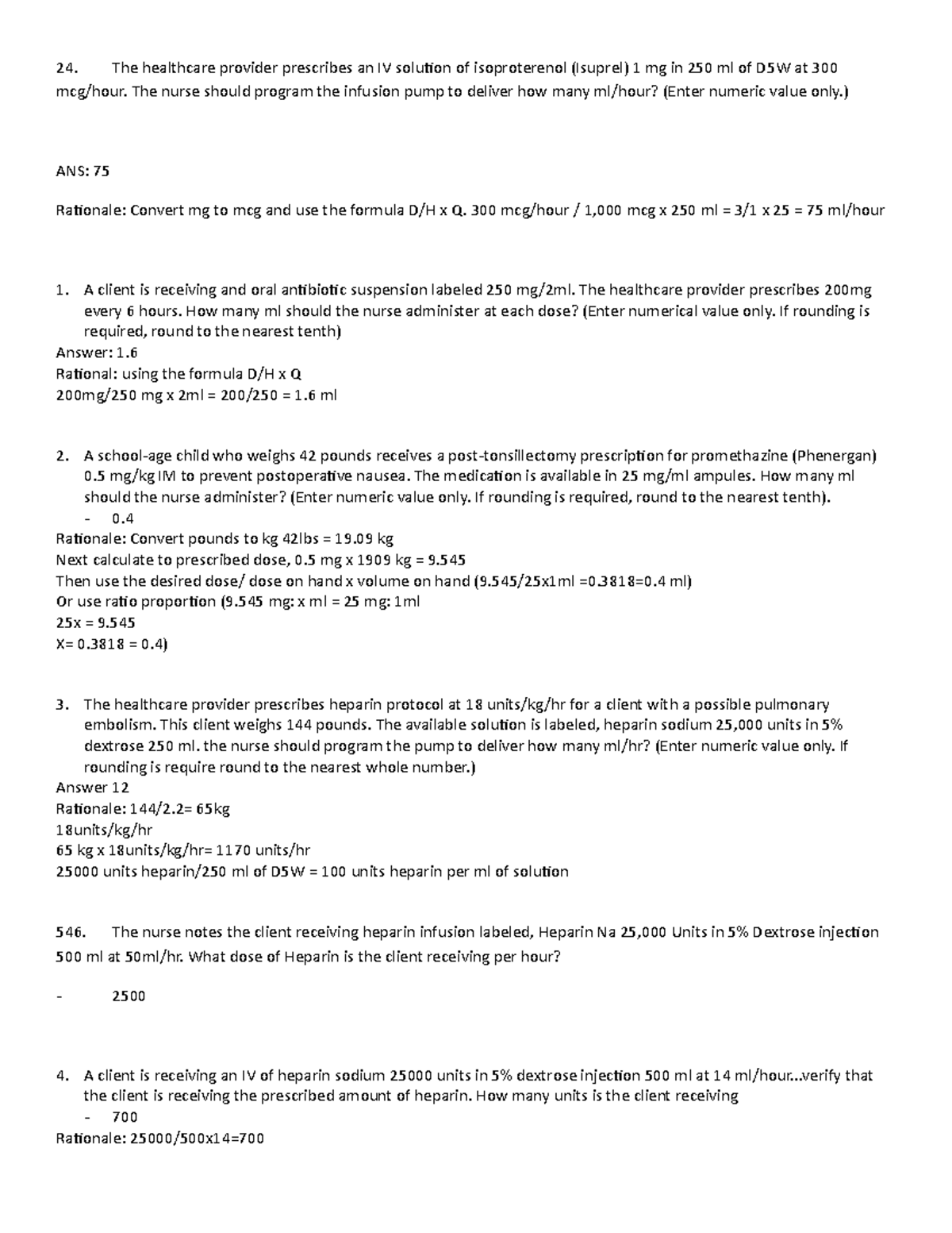 Hesi math - hesi math - The healthcare provider prescribes an IV ...