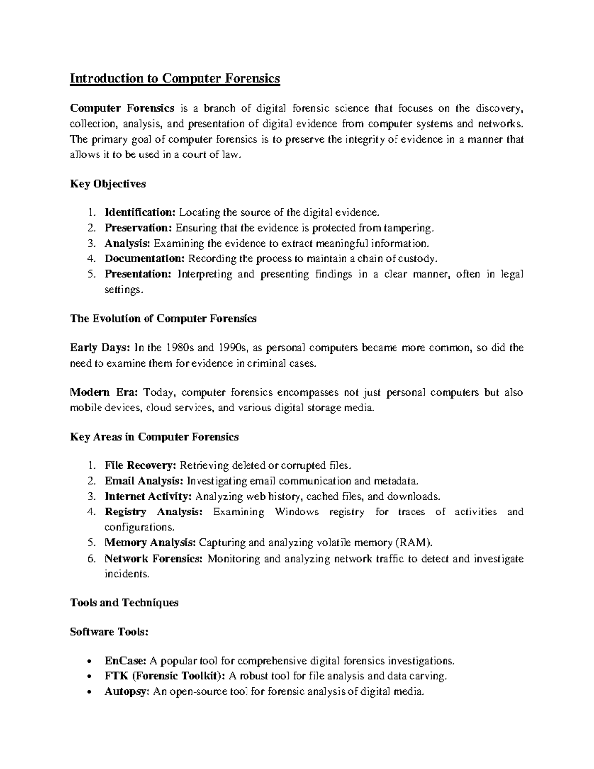 Cyber Security UNIT 4 - Introduction to Computer Forensics Computer Forensics is a branch of ...