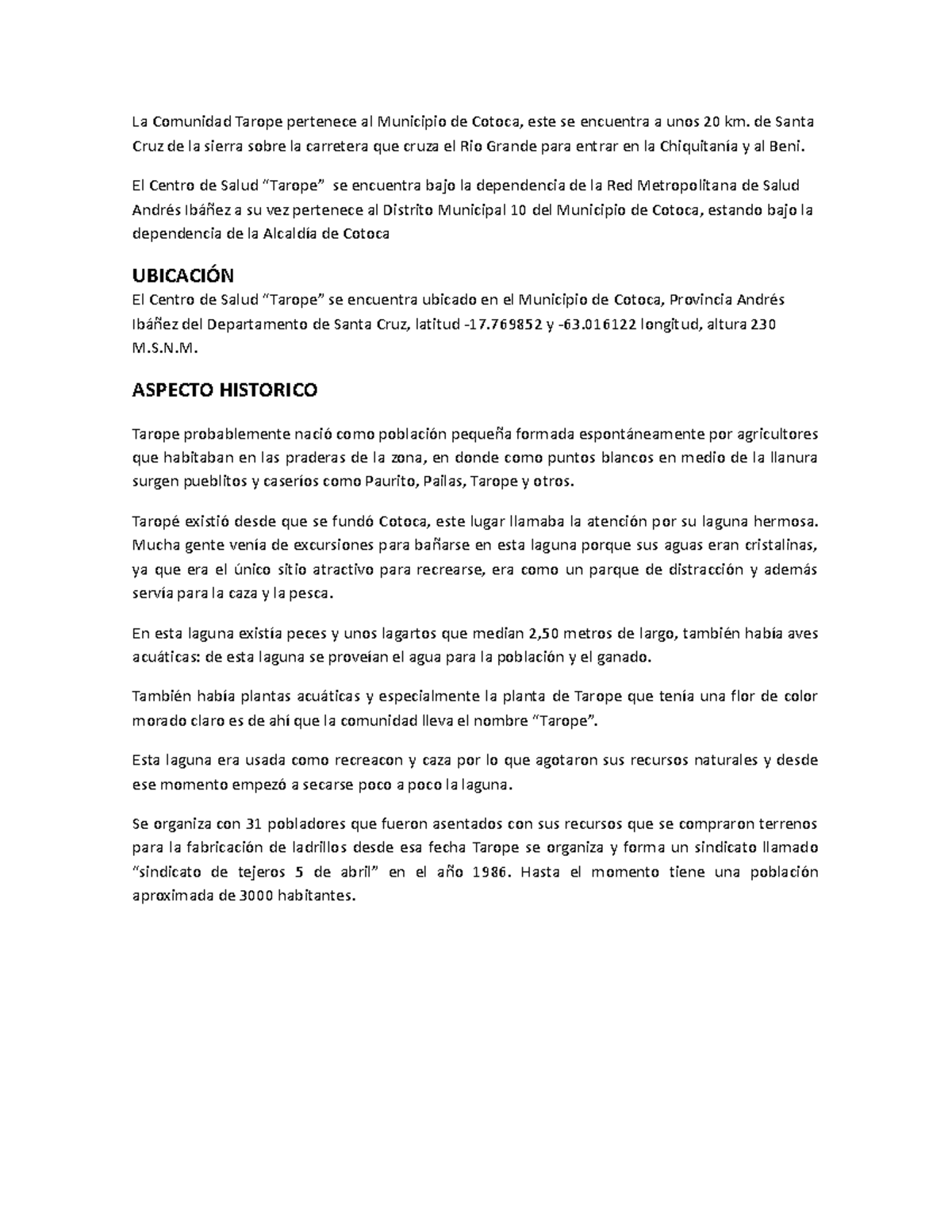 CS Tarope Caracteristicas Reseña Historica - La Comunidad Tarope ...