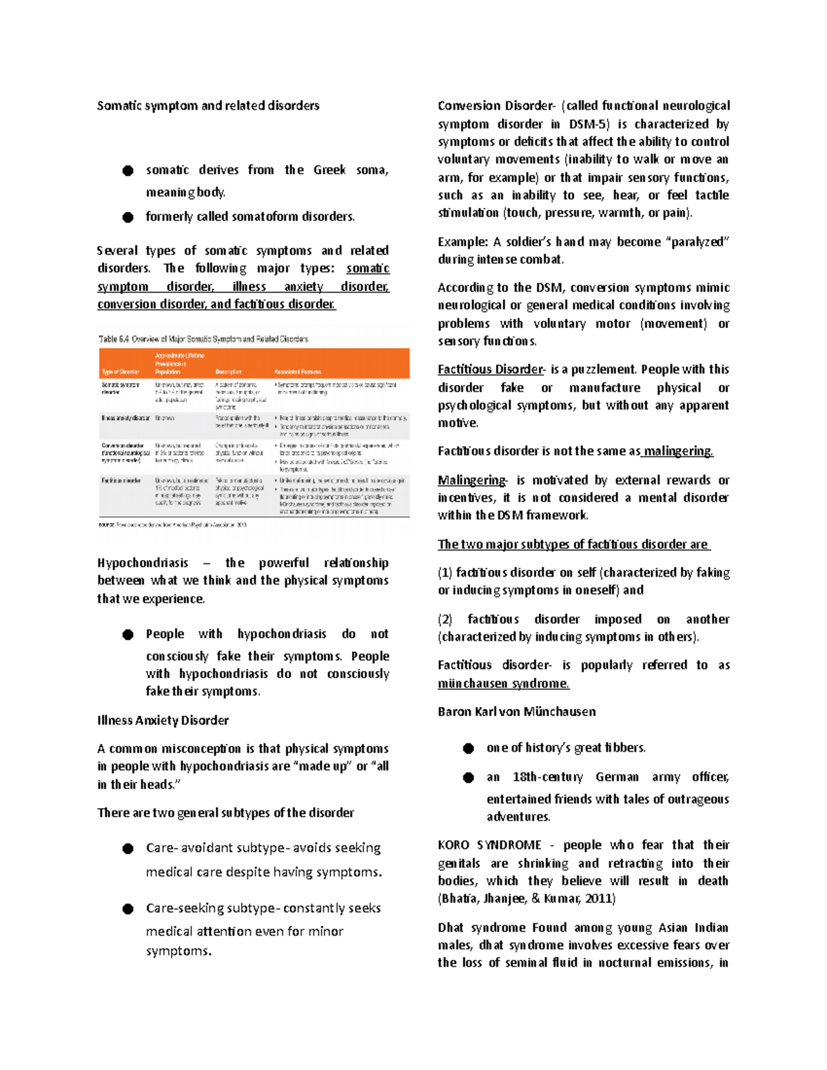 Somatic symptom and related disorders handouts - Somatic symptom and ...