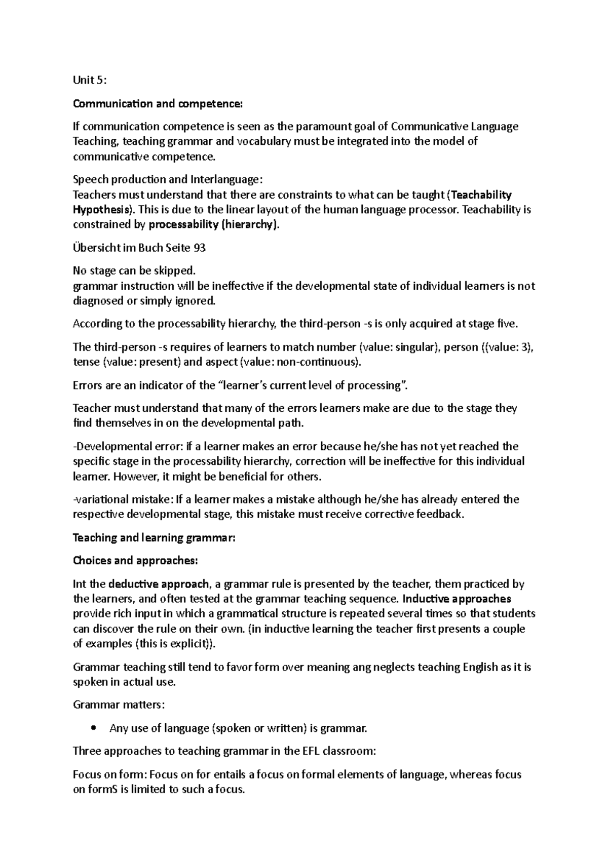 TEFL II Unit 5 and 6 - WiSe - Unit 5: Communicaion and competence: If ...