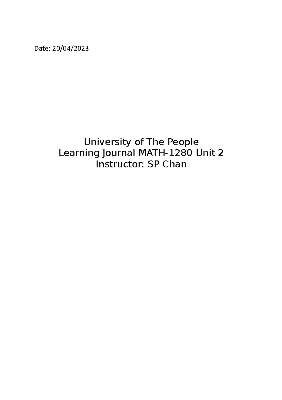LJ Unit 2 - Learning Journal Unit 2 Introduction to Statistics. Full ...