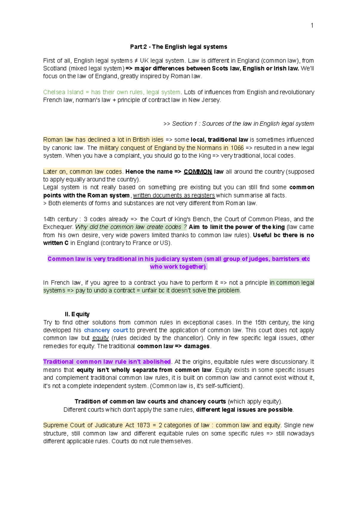 P2 Common law - cours - Part 2 - The English legal systems First of all, English legal systems ≠ ...