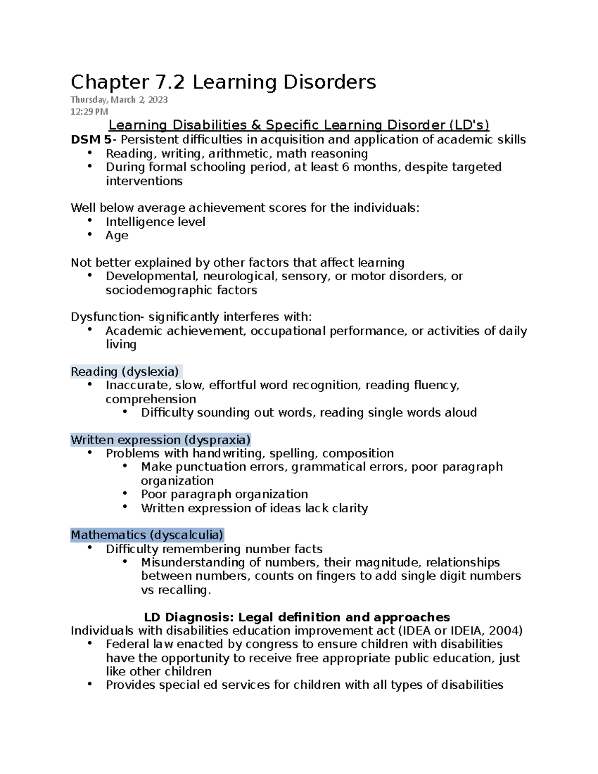 Chapter 7.2- SLD - specific learning disorder- white - Chapter 7 ...