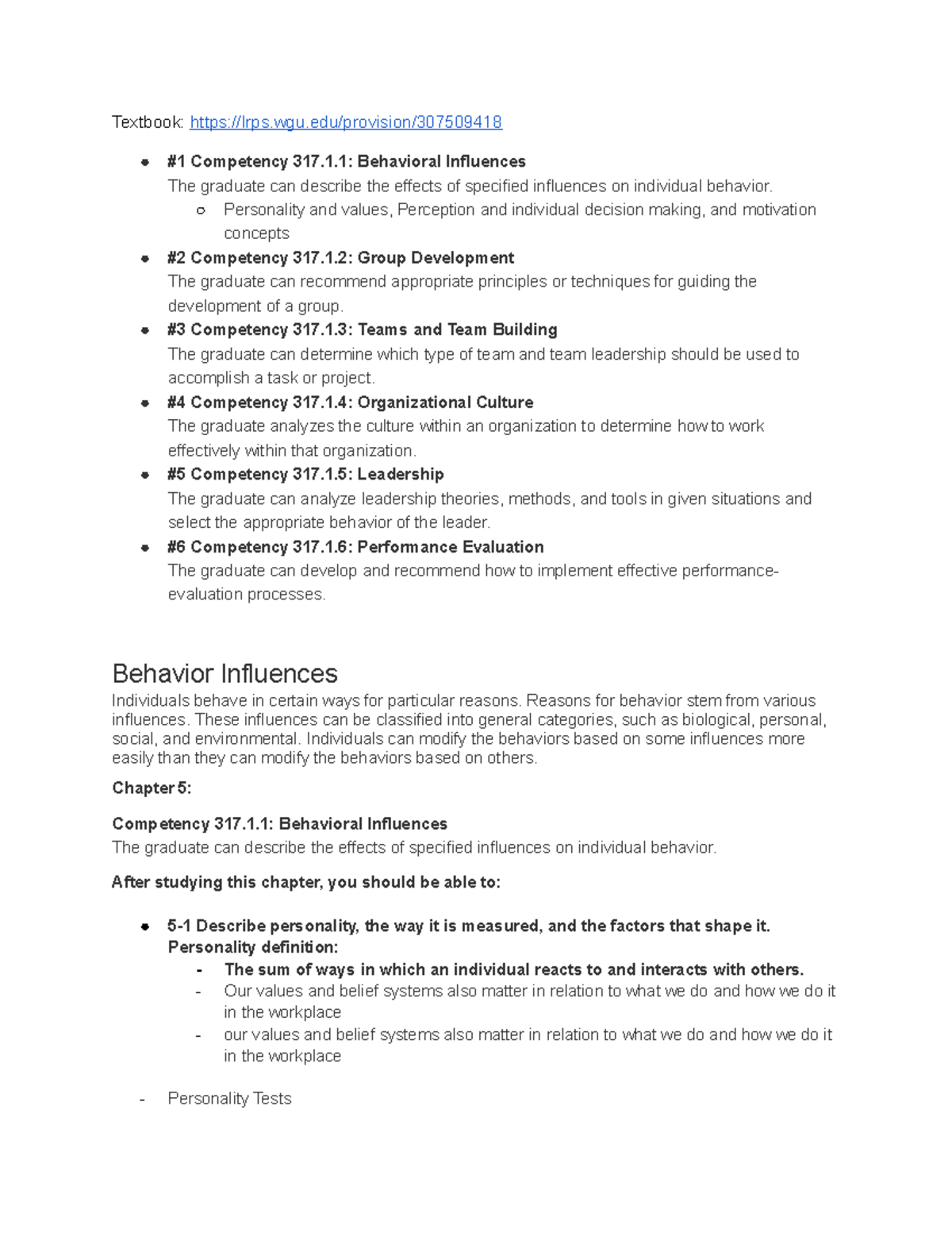 Competency #1 Behavioral Influences - Textbook: lrps.wgu/provision/ #1 ...