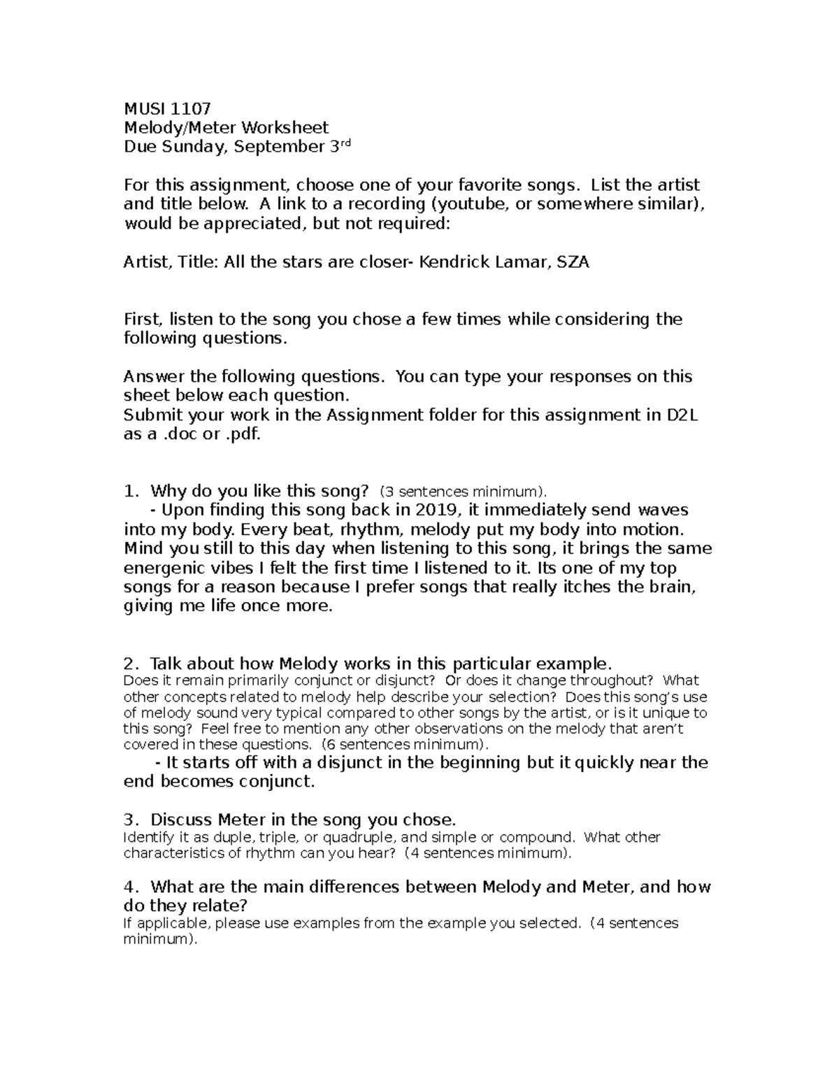 LM 1 MM Worksheet - .......... - MUSI 1107 Melody/Meter Worksheet Due ...