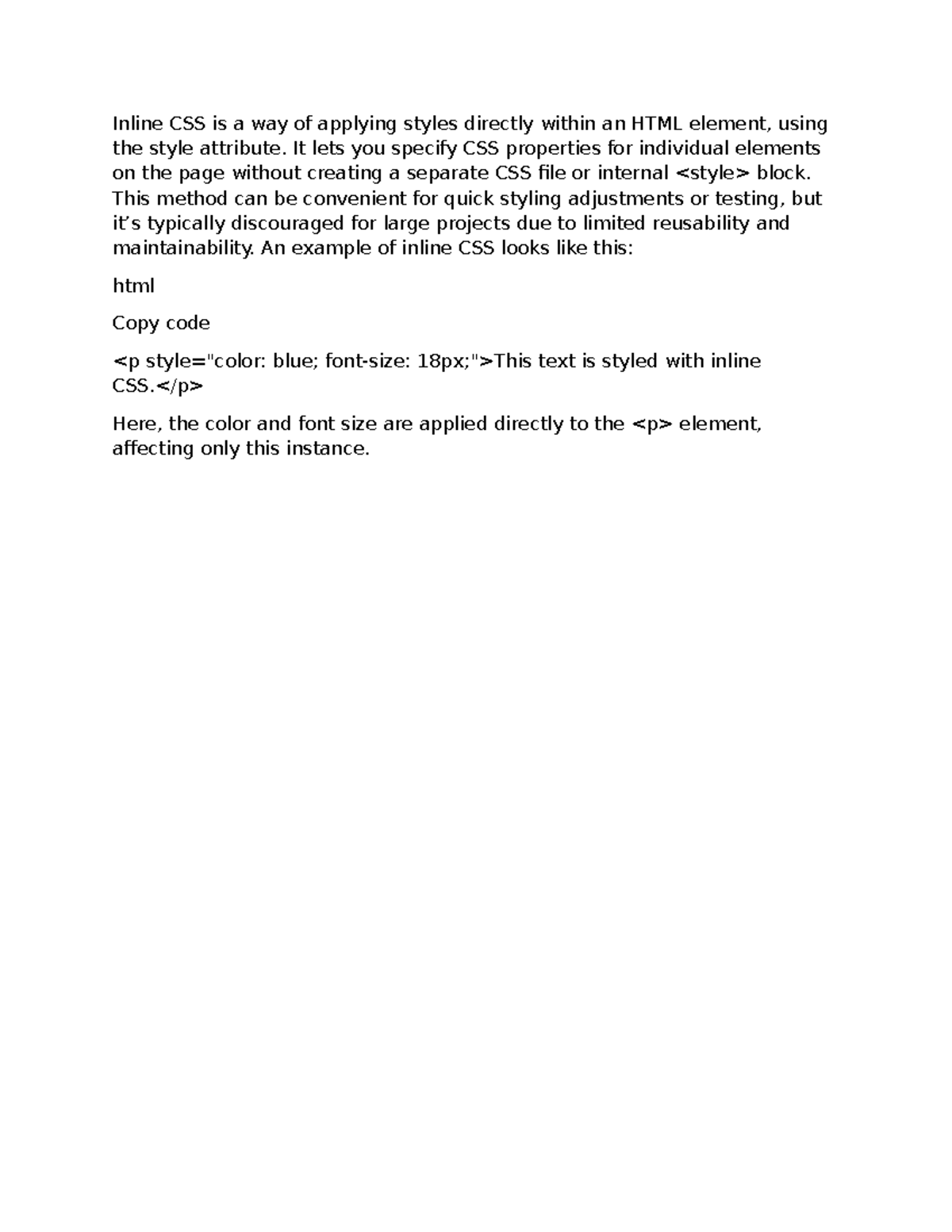 Inline Css Is A Way Of Applying Styles Directly Within An Html Element 6260