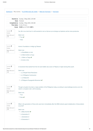 Euthenics 1 Finals Reviewer - Question 1 Correct Mark 1 out of 1. Flag ...