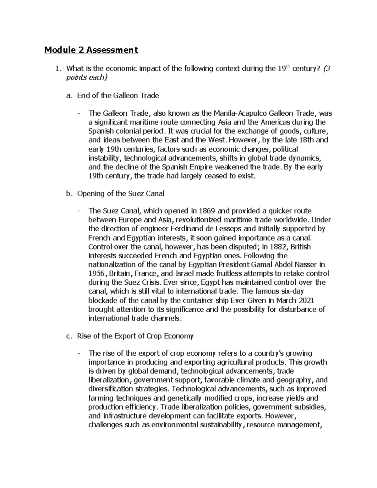 Module 2 Assessment - study - Module 2 Assessment What is the economic ...