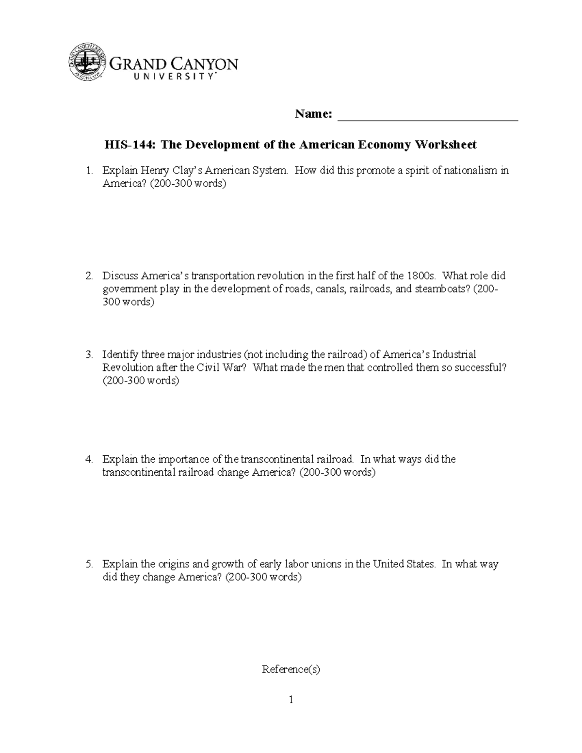 HIS-144.T-4.Development of the American Economy - Name: HIS-144: The ...