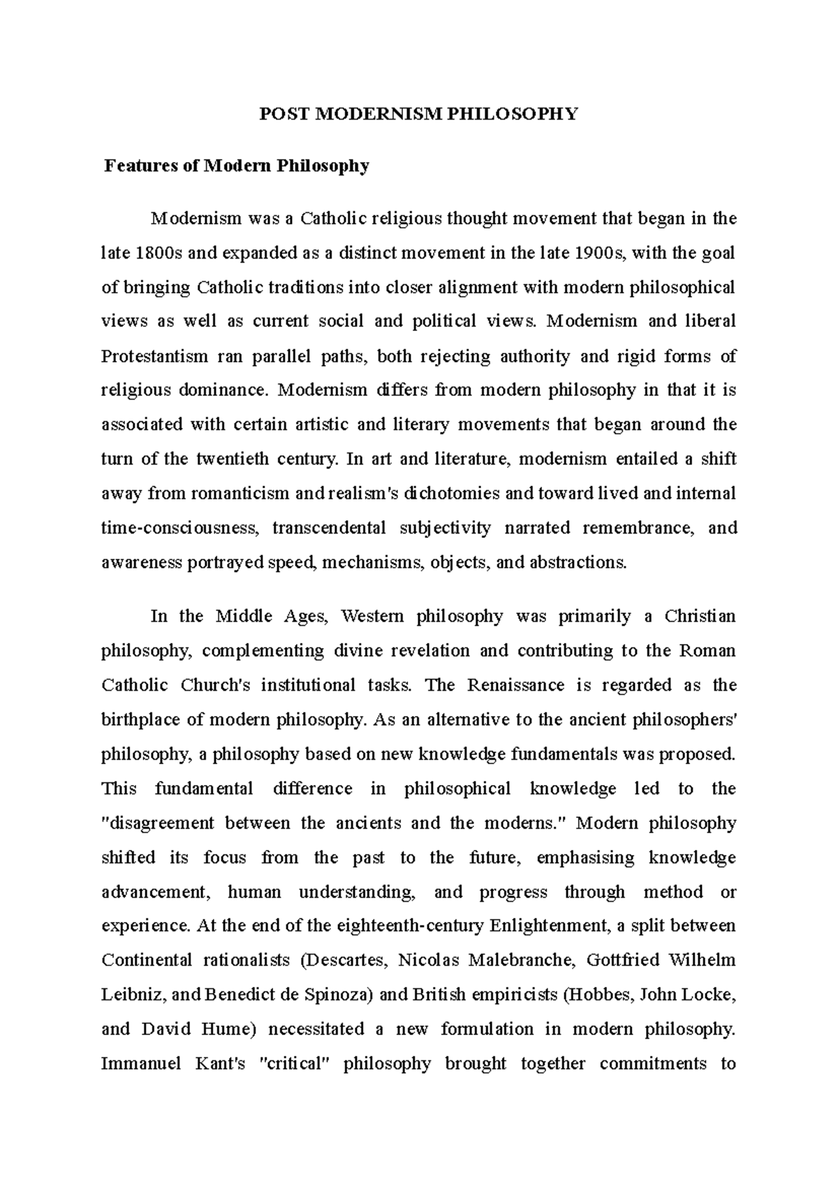 Postmodernism Philosophy - POST MODERNISM PHILOSOPHY Features of Modern ...