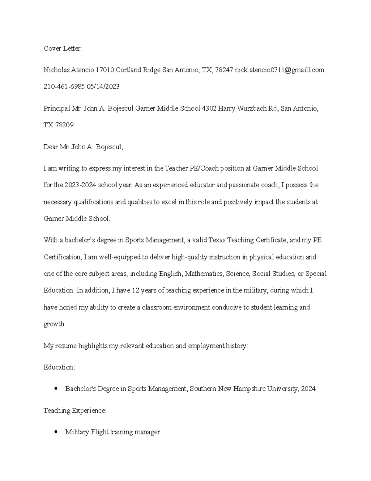 2-2 Final Project Milestone One- Resume and Cover Letter - Cover Letter ...