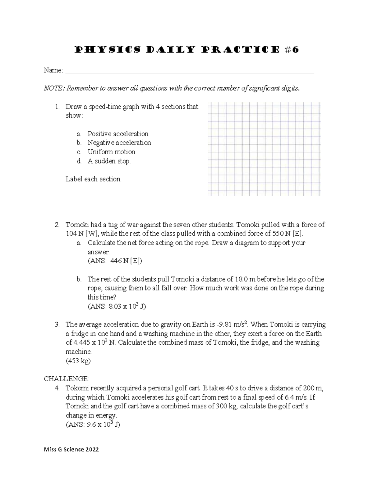 Beginner Physics Practice Problems 611-1 - Name: - Studocu