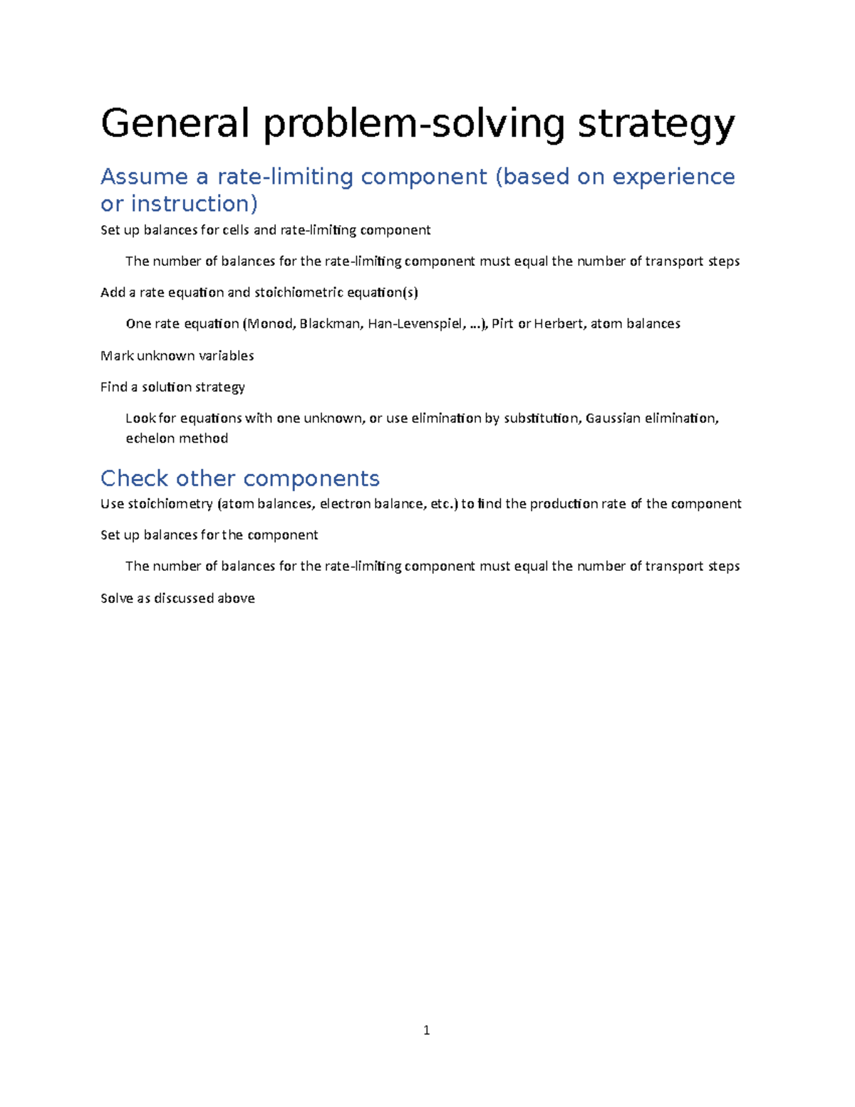 General problem-solving strategy - ..), Pirt or Herbert, atom balances ...