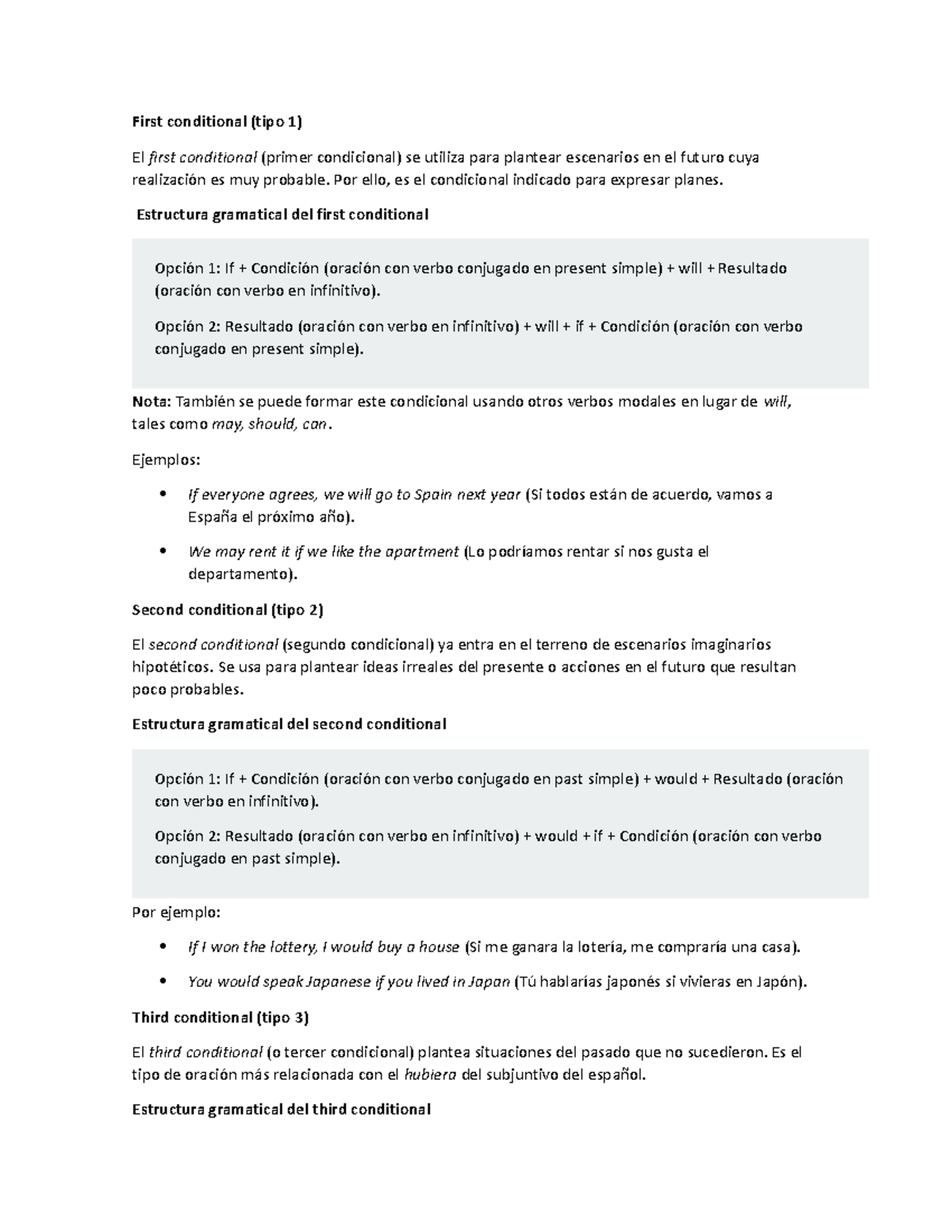 First conditional, 2C Y 3C - First conditional (tipo 1) El first ...