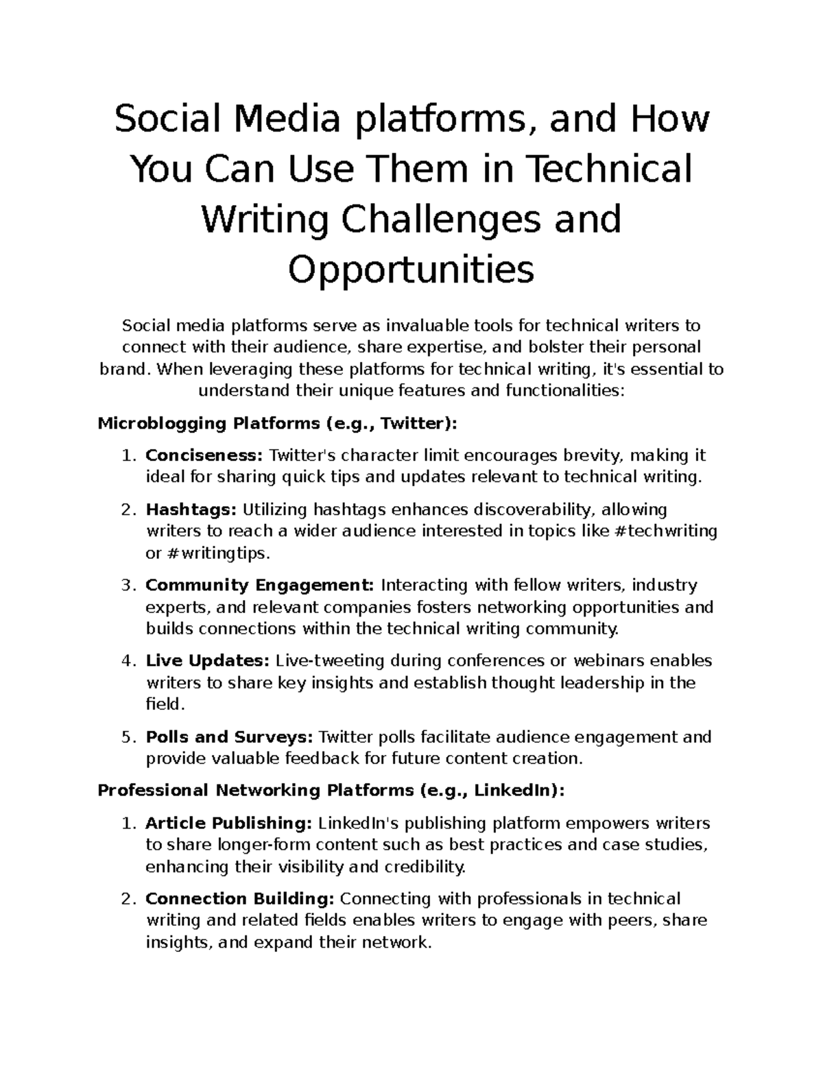TW 1 - Technical writing - Social Media platforms, and How You Can Use ...