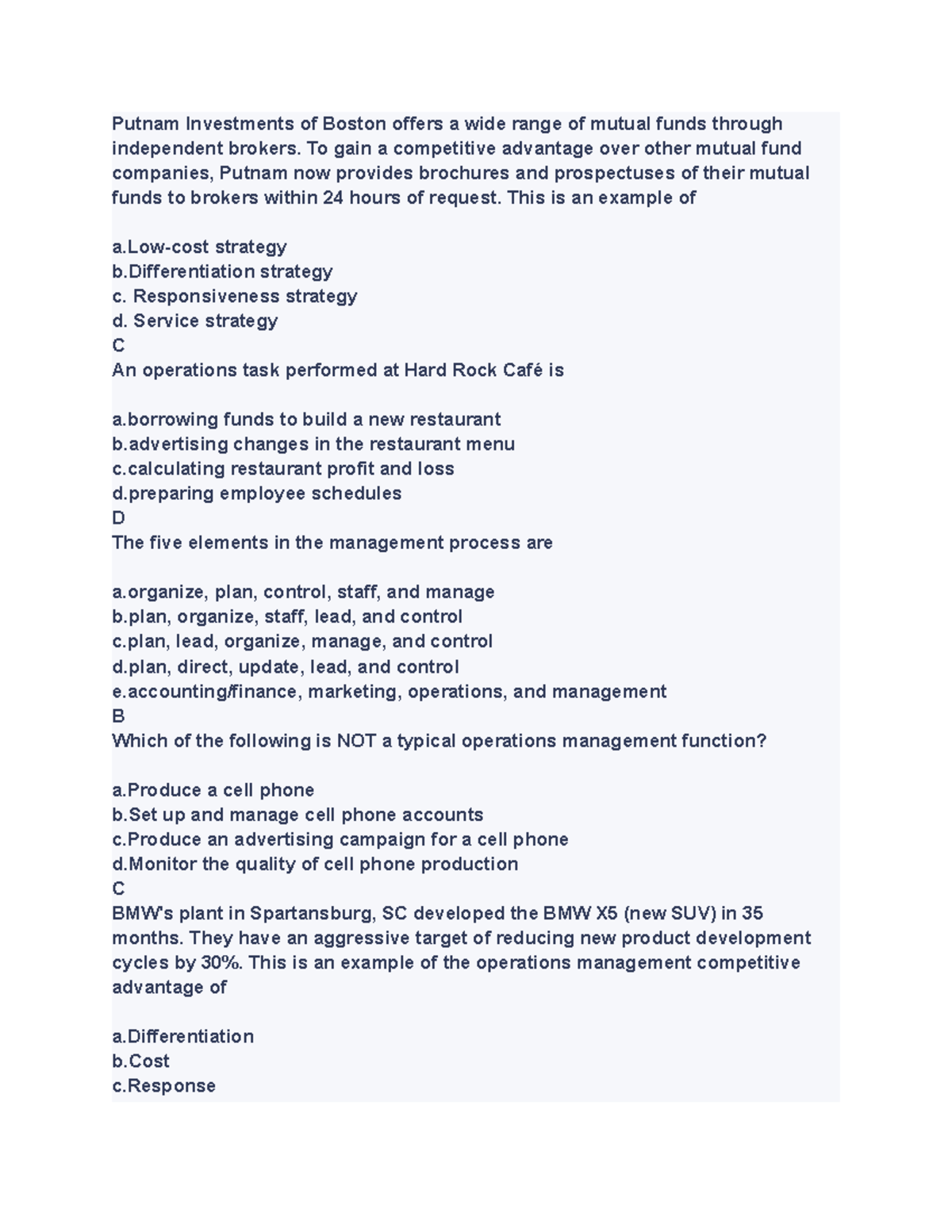 MGT#4 - EXAM PRACTICE HELP - Putnam Investments of Boston offers a wide ...