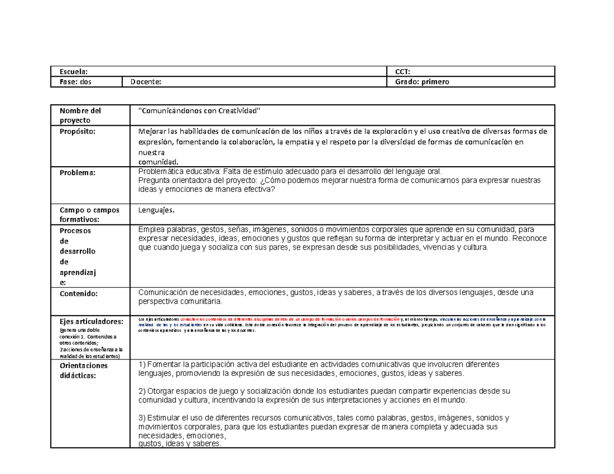 01 ABp preescolar - c dcdcscdc - Escuela: CCT: Fase: dos Docente: Grado: primero Nombre del ...