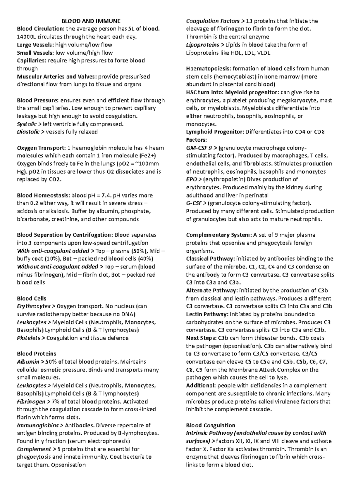 Bio Sci 107 Notes 2nd Half - BLOOD AND IMMUNE Blood Circulation: the ...