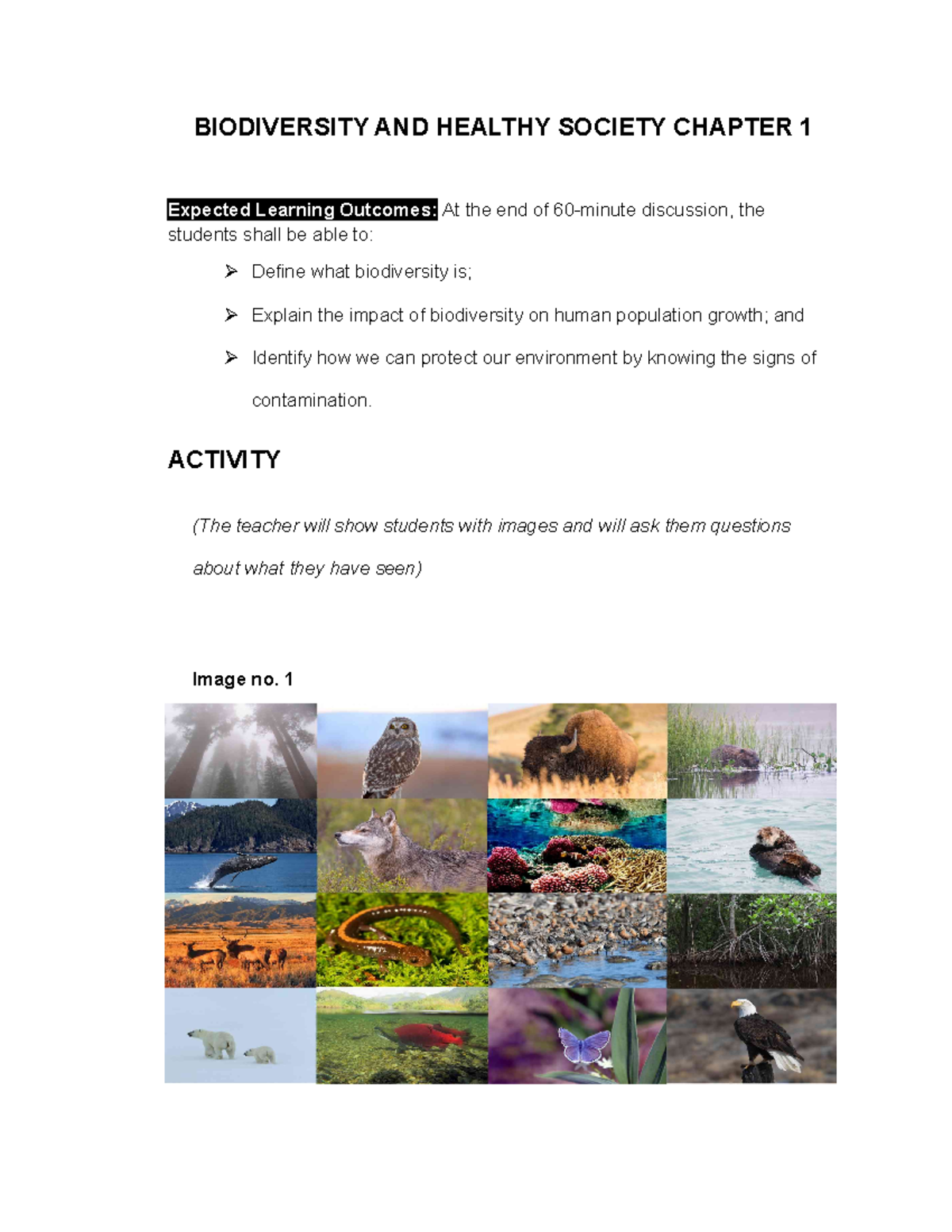 Biodiversity AND Healthy Society Chapter 1 - BIODIVERSITY AND HEALTHY ...