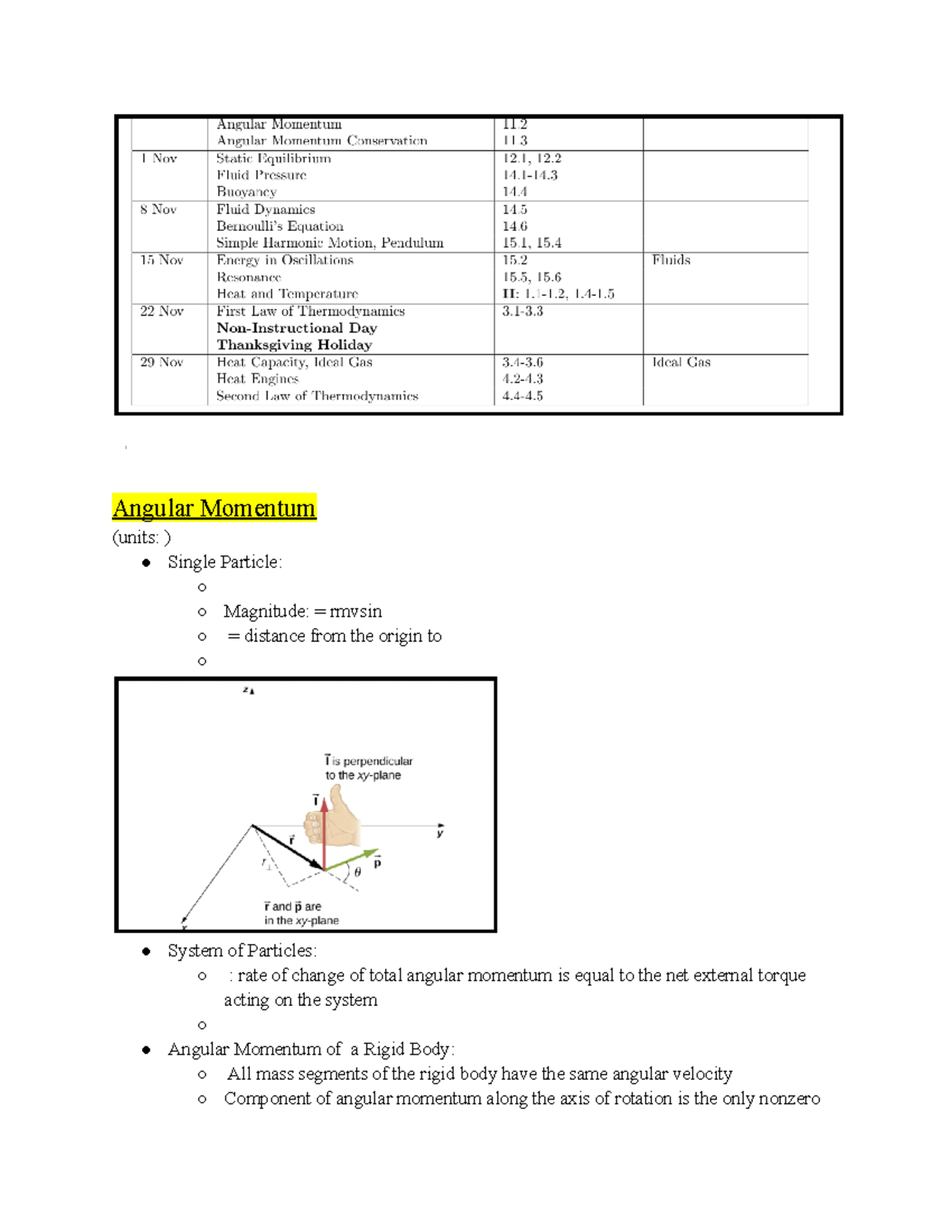 Physics (post mt2) - Angular Momentum (units: ) Single Particle ...